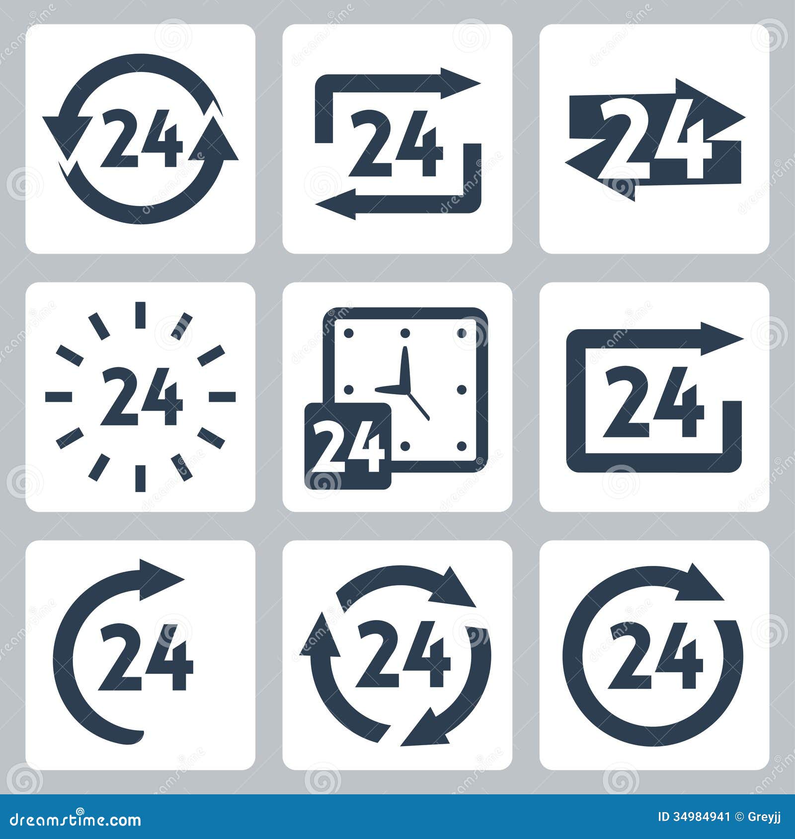 Vector 24 hours icons set stock vector. Illustration of collection ...