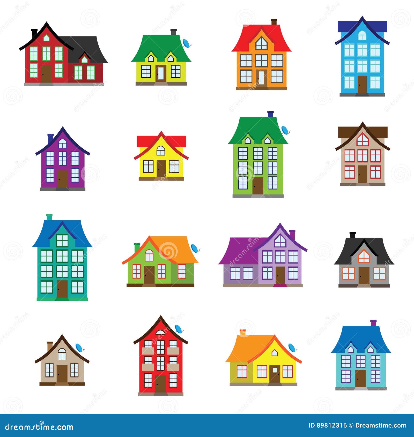 Vector House Icons Set, Colourful Home Icon Collection Flat Design ...