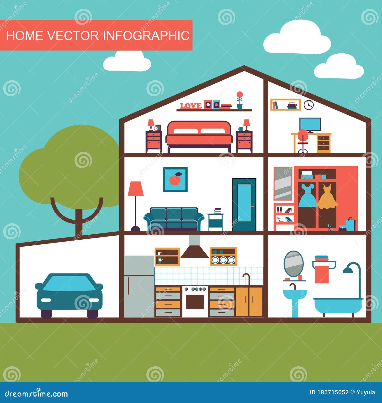 Vector House Interior Layout with Kitcen,bathroom, Bedroom Stock ...