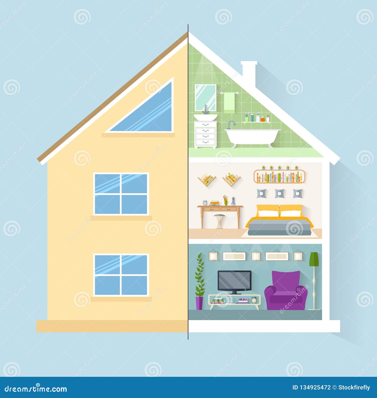 Vector House Model in a Cut. View from Inside and Outside Stock Vector ...