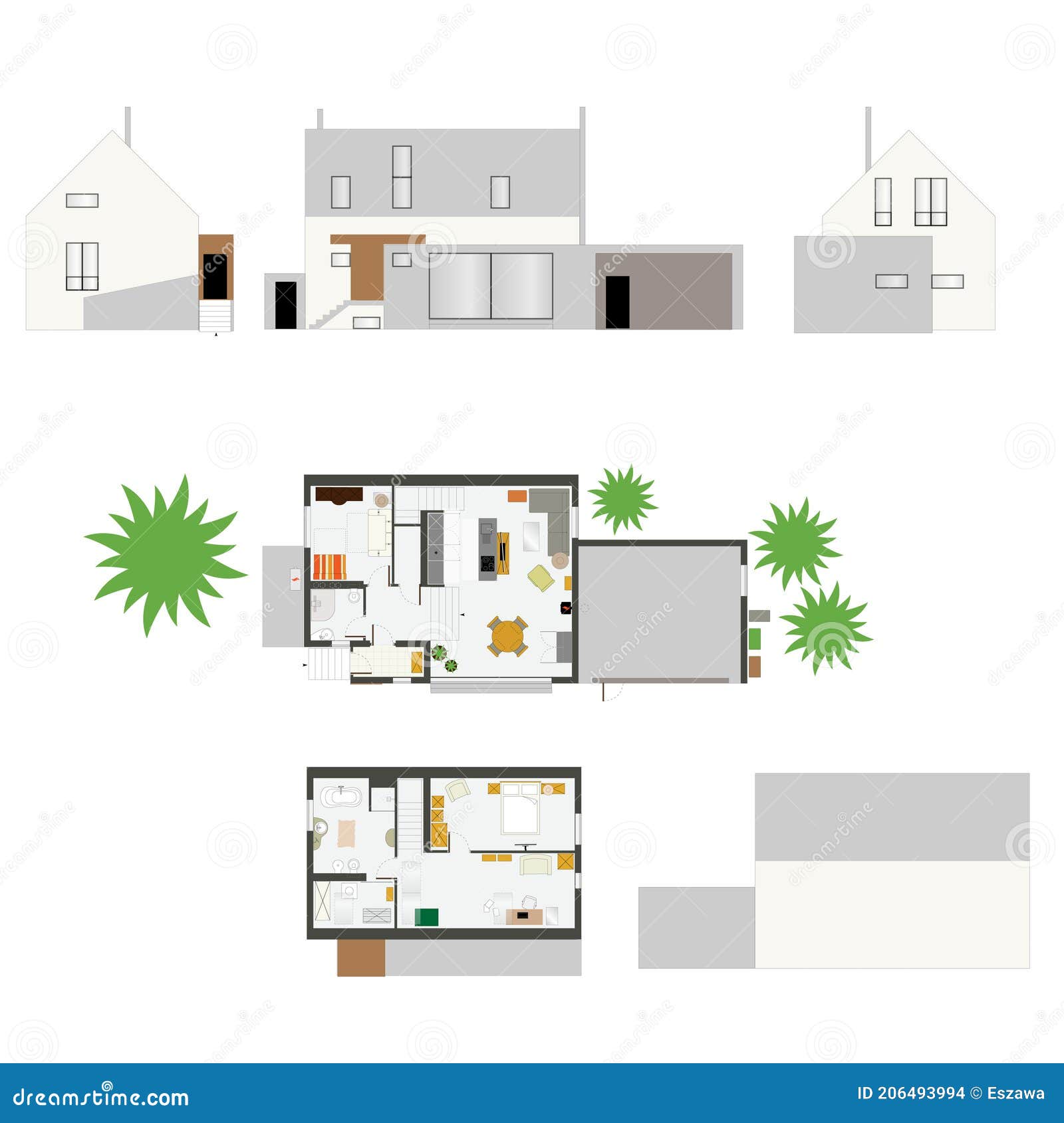 Vector House Projection with Furniture. Set Stock Vector - Illustration ...