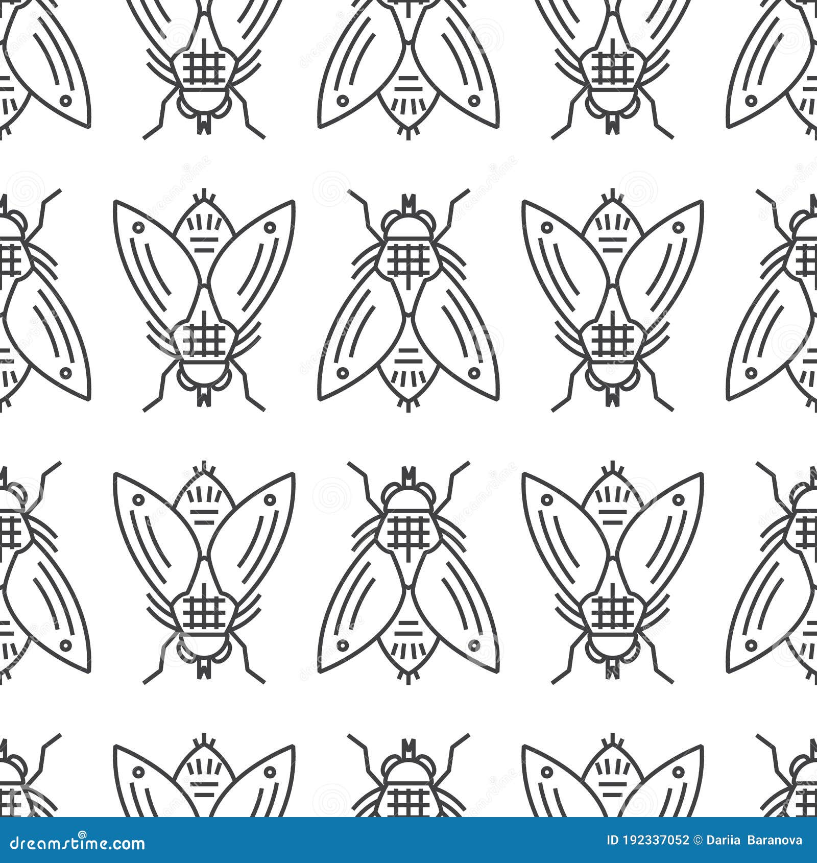 Housefly Seamless Pattern in Linear Style on White Background Stock ...