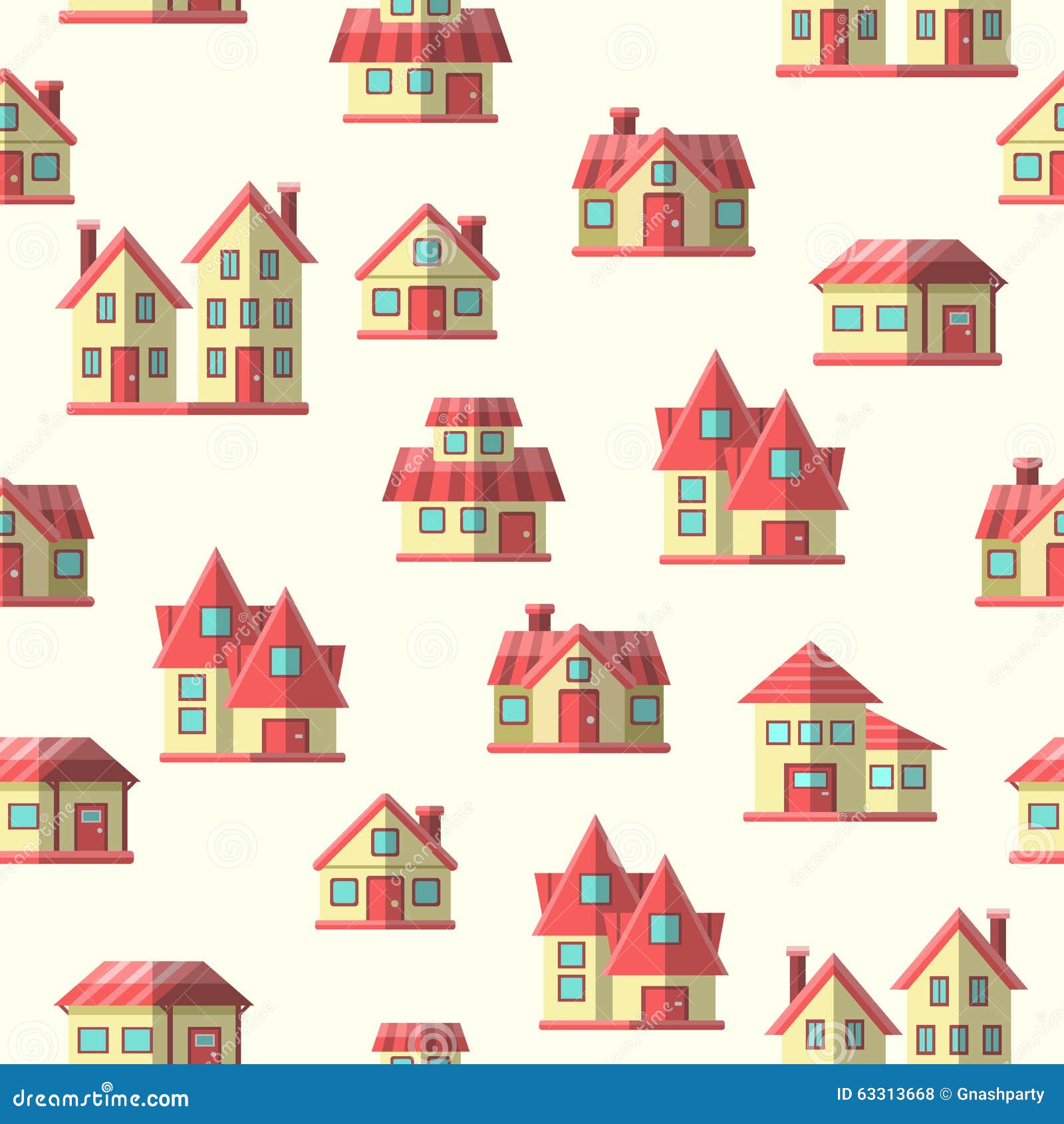 Vector Houses Seamless Pattern Background Stock Vector - Illustration ...