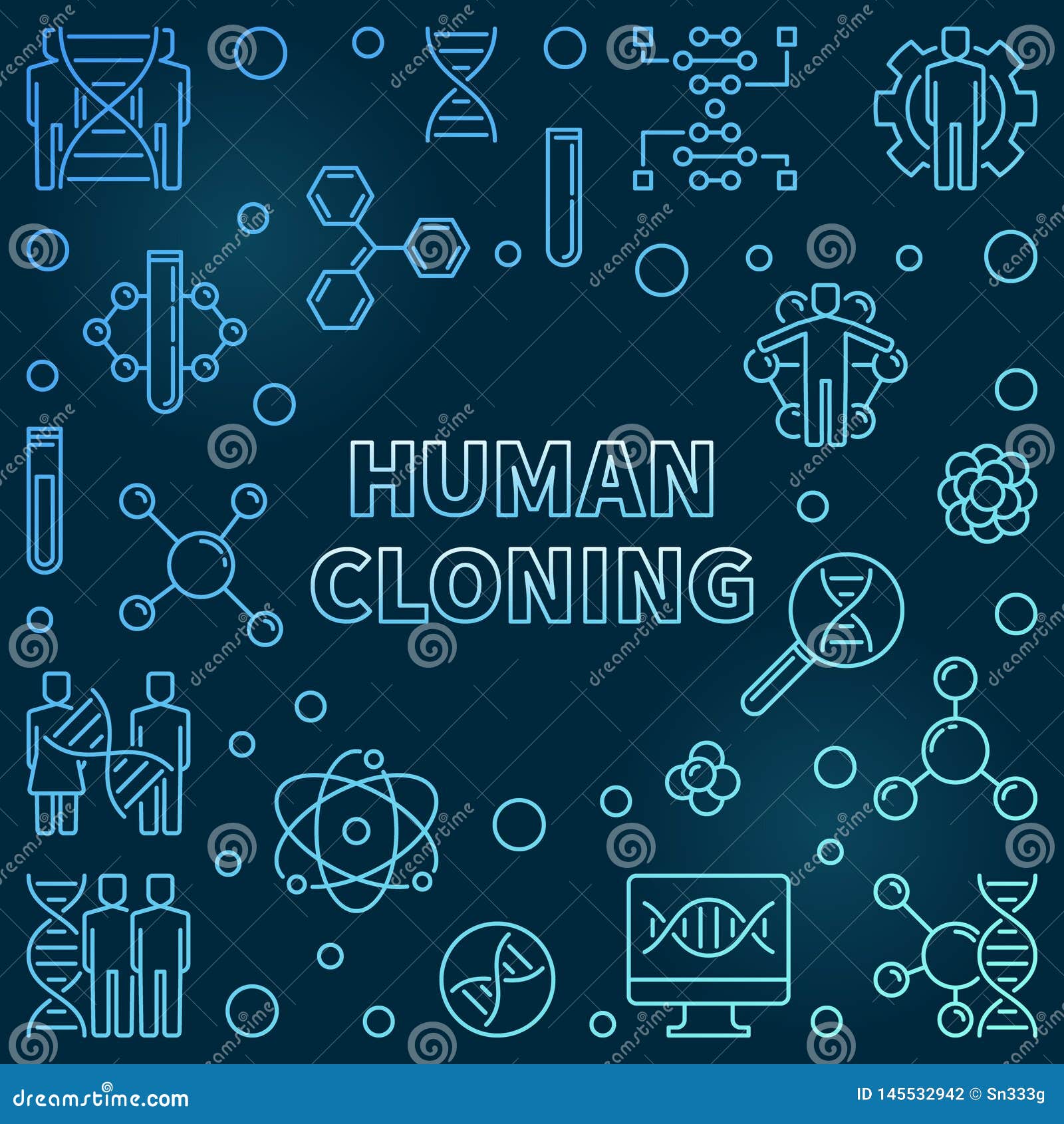 Vector Human Cloning Outline Blue Concept Illustration Stock Vector ...