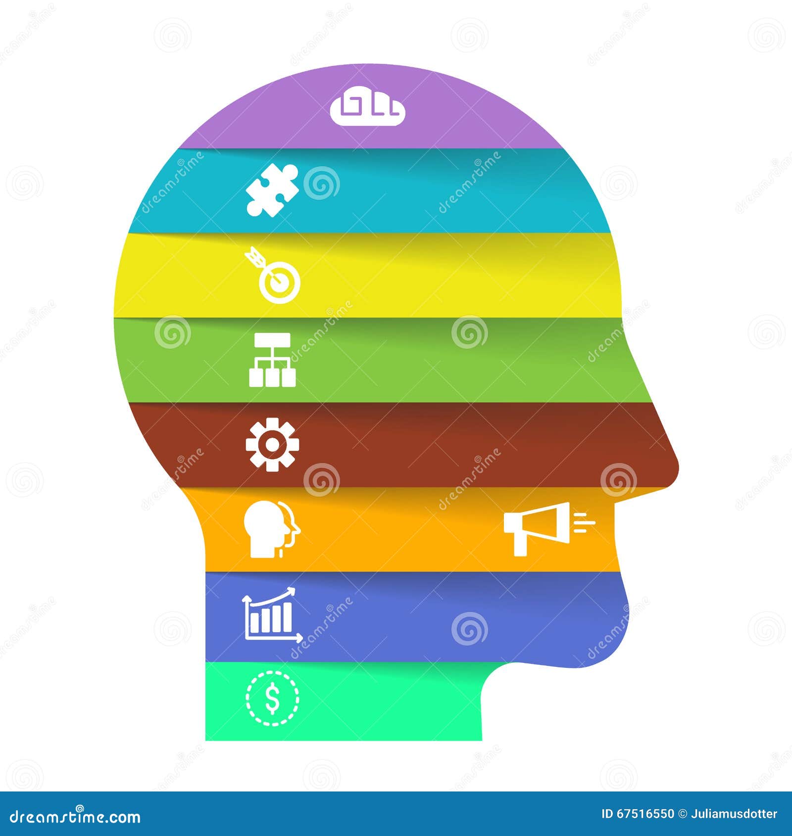 Vector Human Face Infographic. Concept of 8 Parts or Steps of Thinking ...