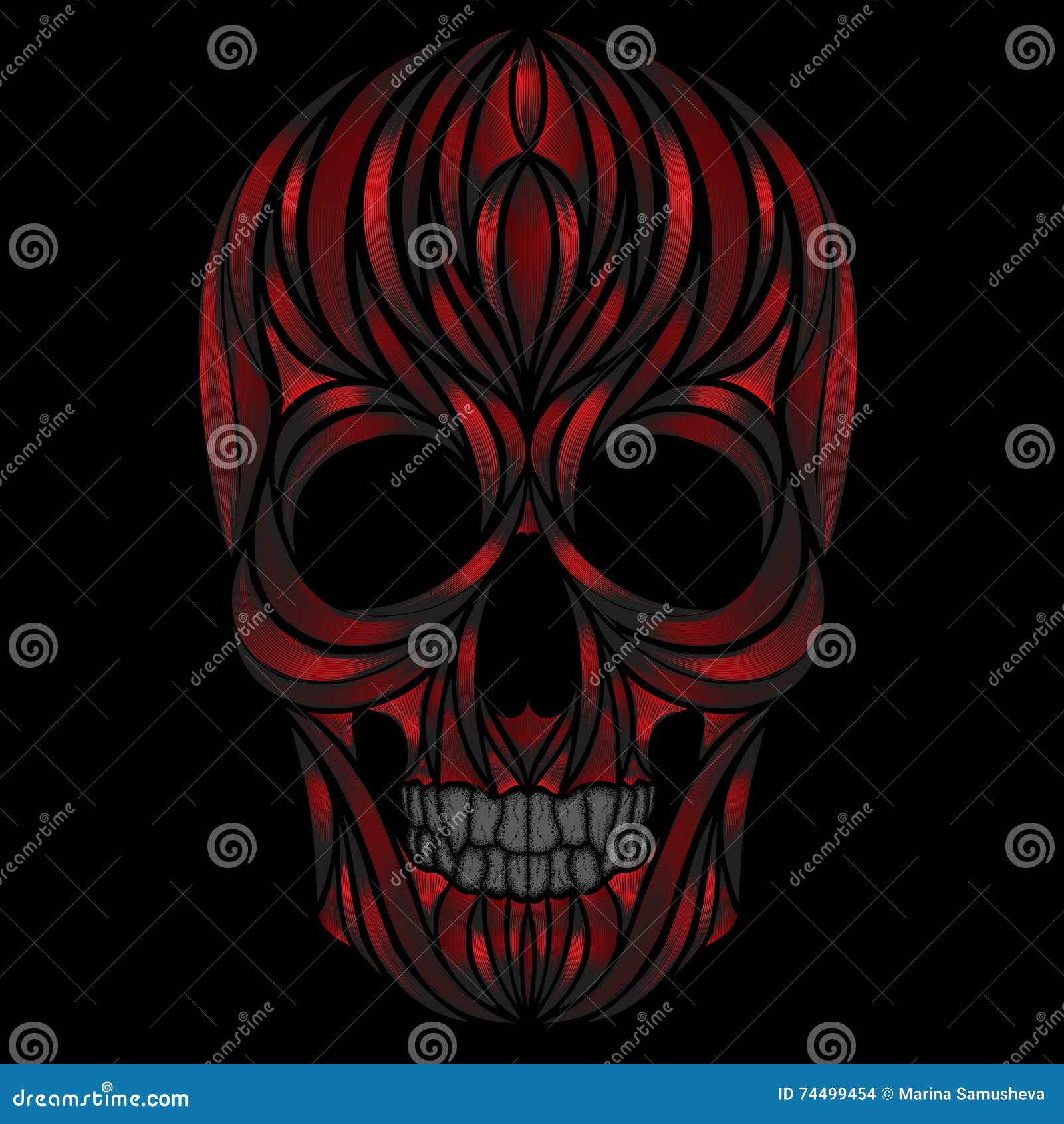 Vector Human Skull with Bloody Patterns in the Form of Muscle Stock ...