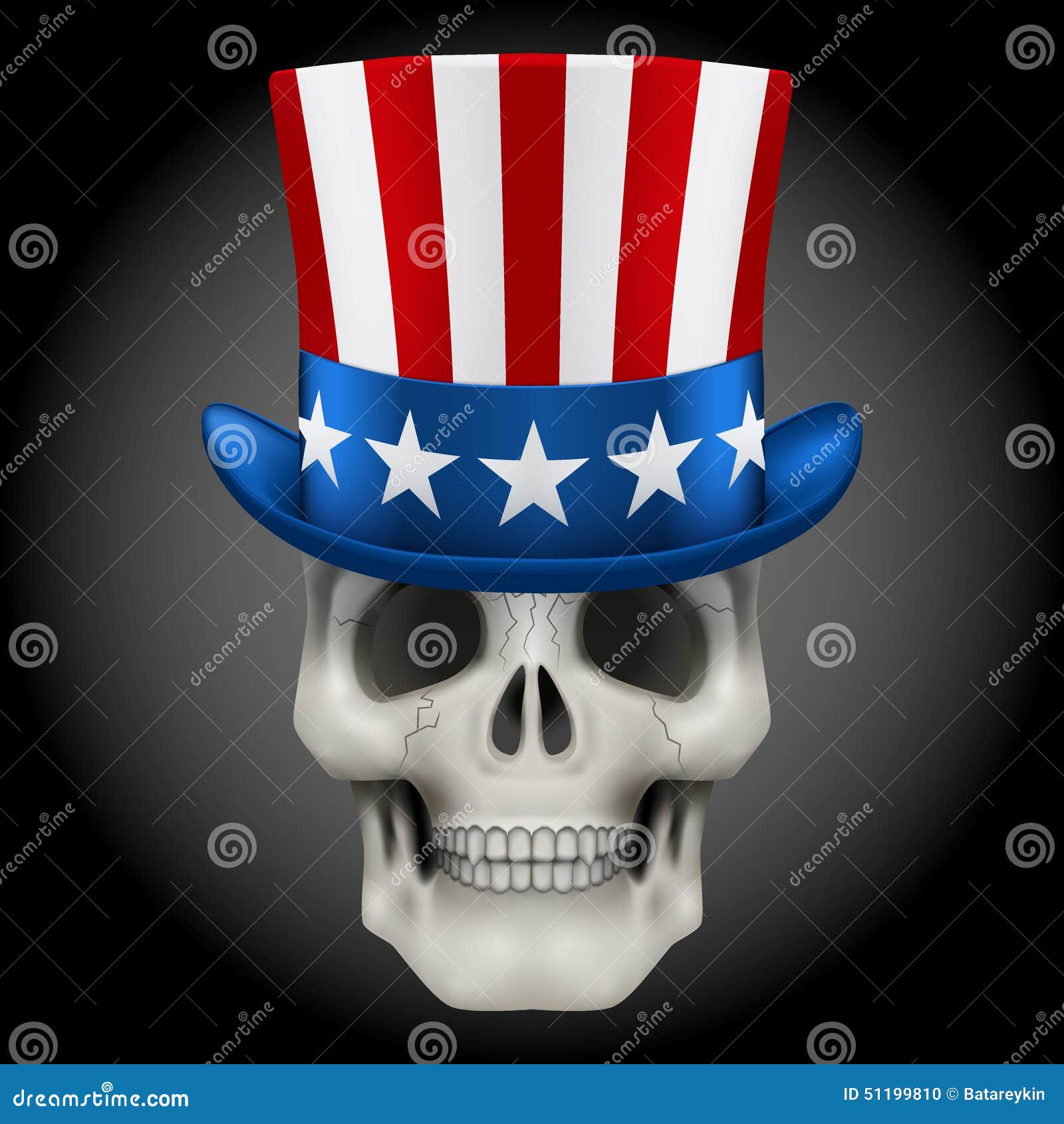 Skull In Uncle Sam Hat. Patriot Skeleton Head Vector Illustration ...