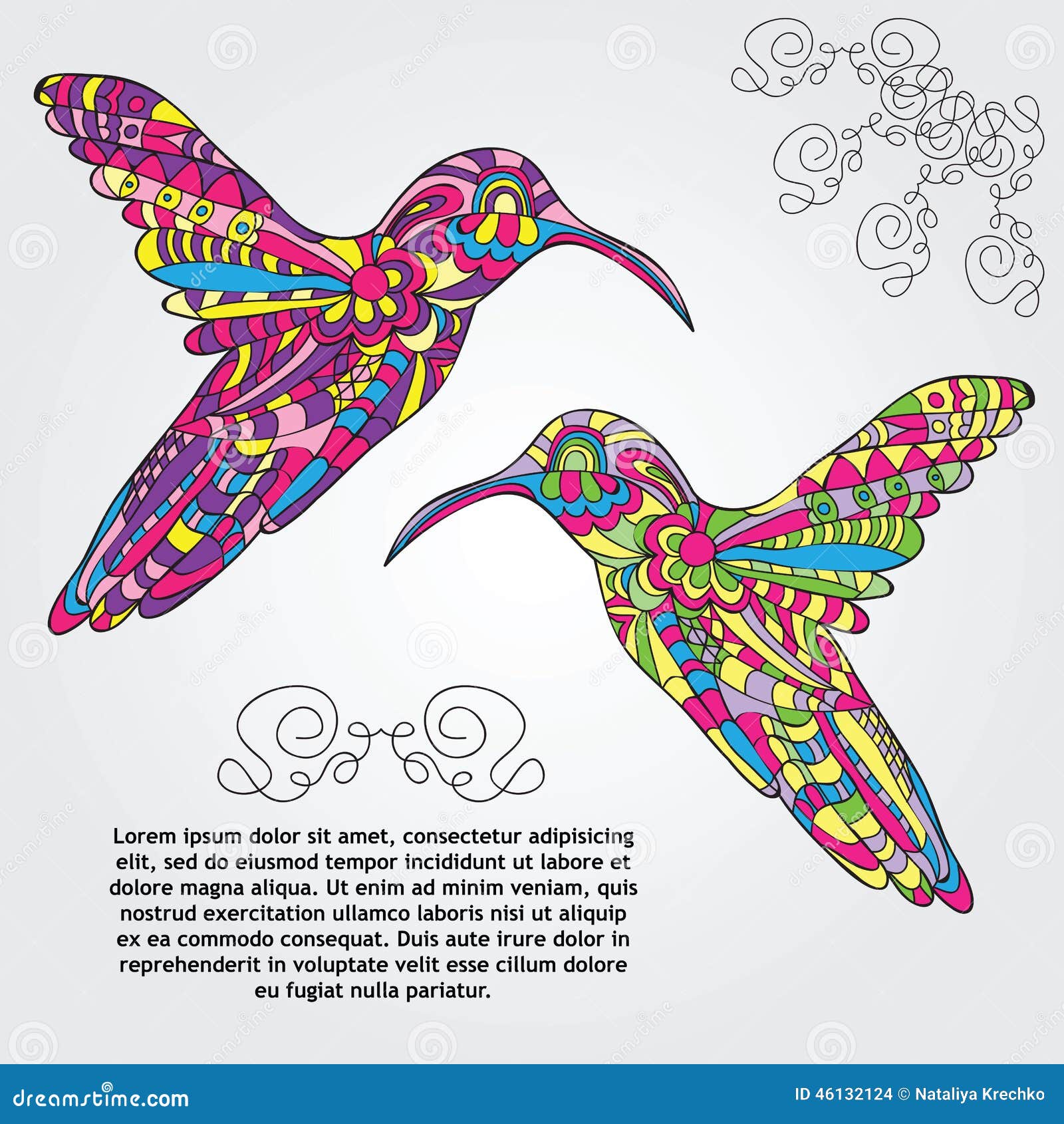 Hummingbird Doodle Coloring Book Page. Black And White Vector Zentangle ...