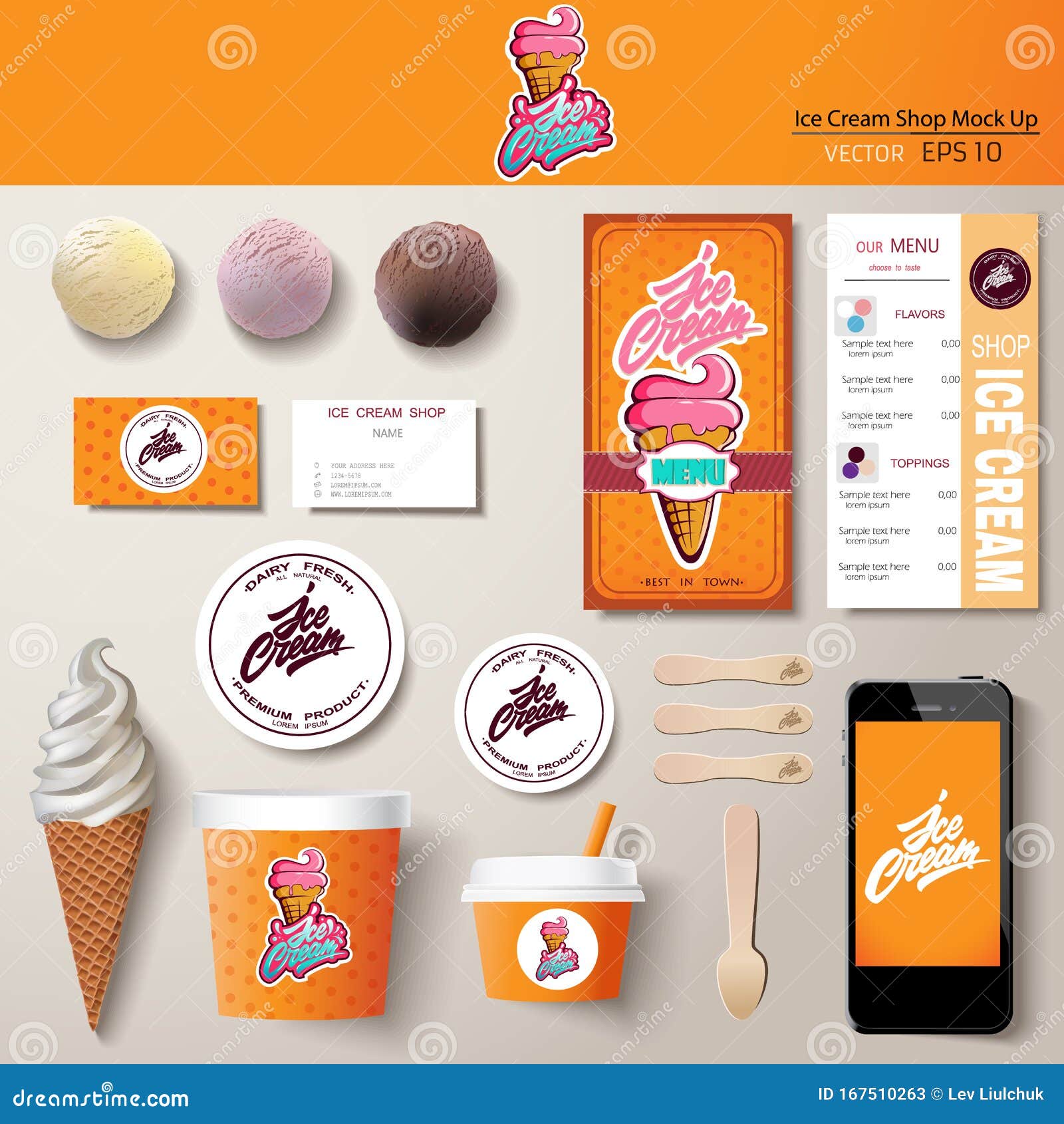 Vector Ice Cream Corporate Identity Template Design Set Stock ...