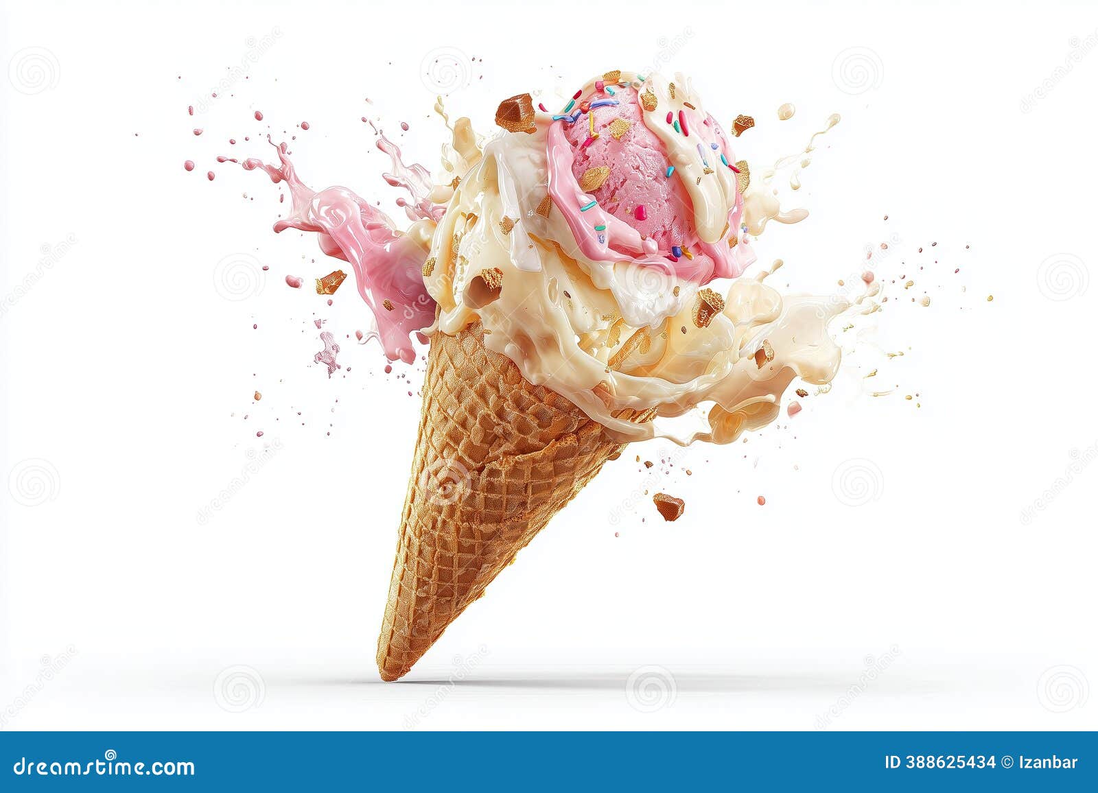 Ice Cream Explosion In Waffle Cone, Midair, Splashes, Chocolate, Wafer ...