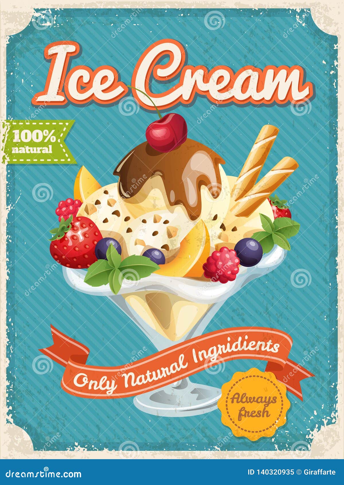 Vector Ice Cream Poster in Vintage Style with Typography Elements Stock ...