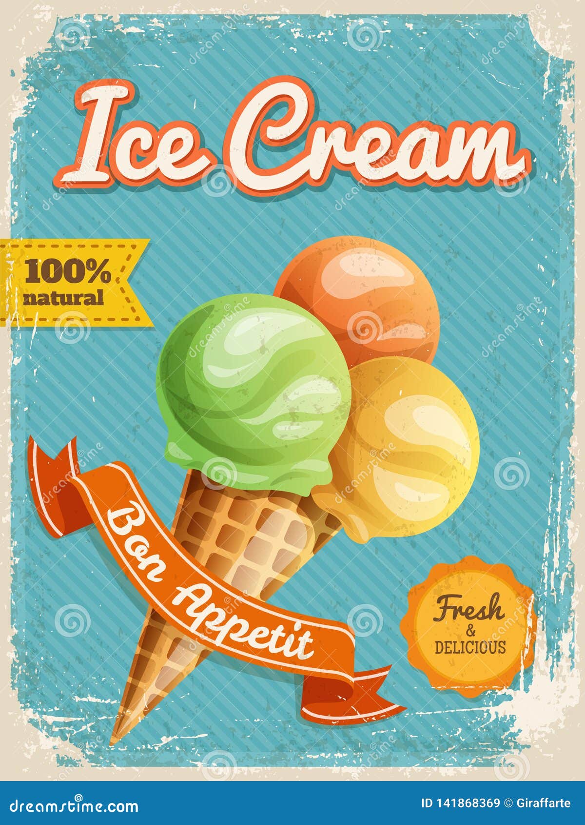 Vector Ice Cream Poster in Vintage Style with Typography Elements Stock ...