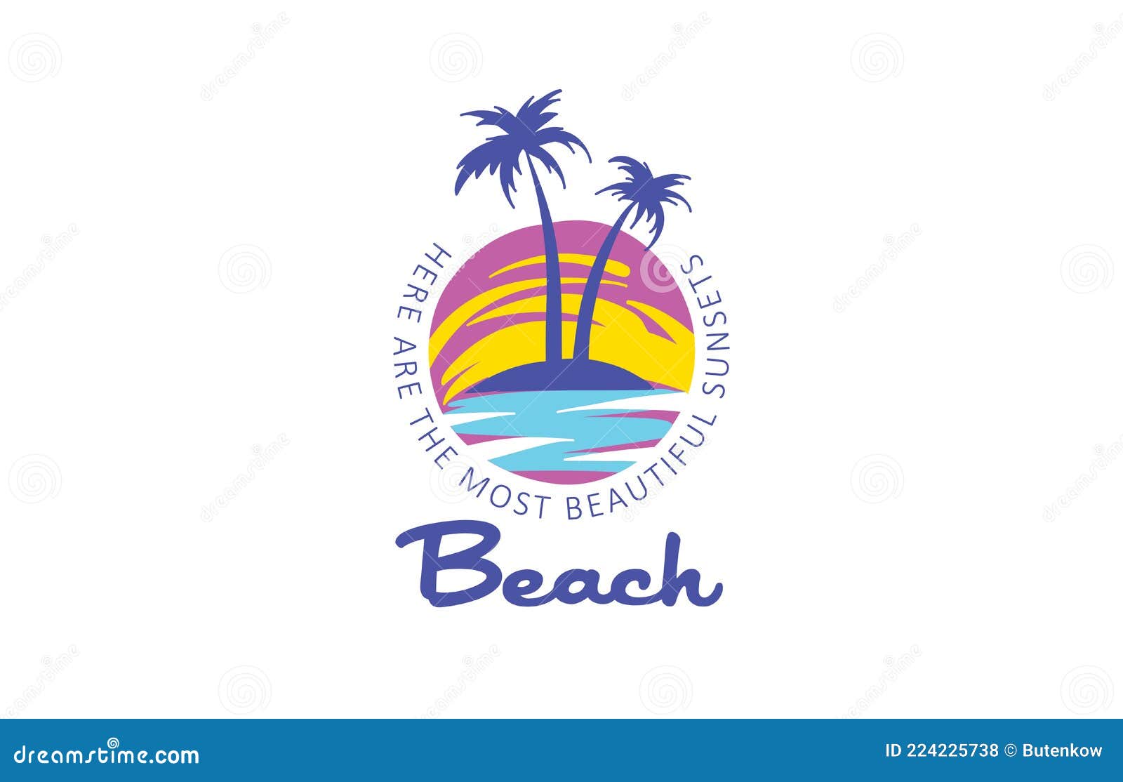 Vector Icon for the Beach with the Image of a Palm Tree and the Sea ...