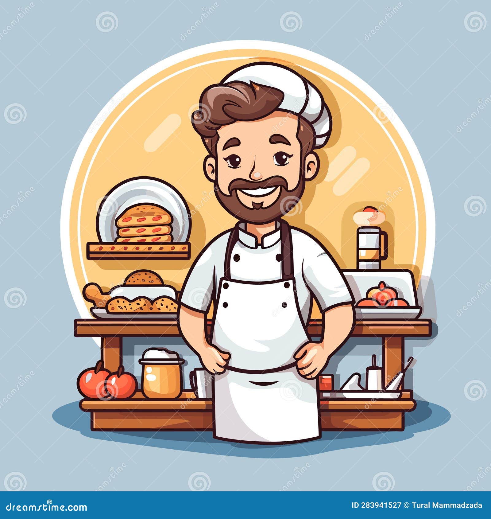 Vector Icon of a Bearded Man Standing at a Counter Stock Vector ...