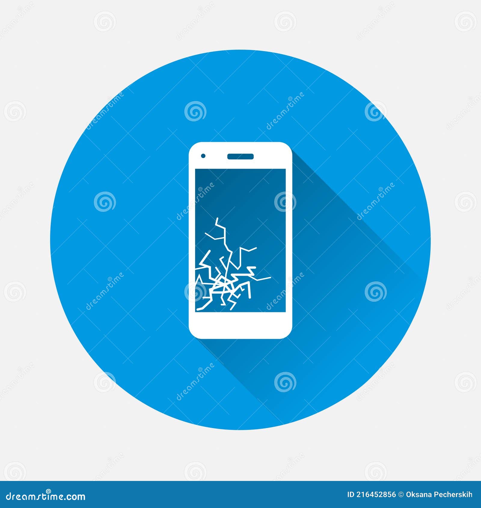 Vector Icon Broken Phone Icon on Blue Background. Flat Image with Long ...