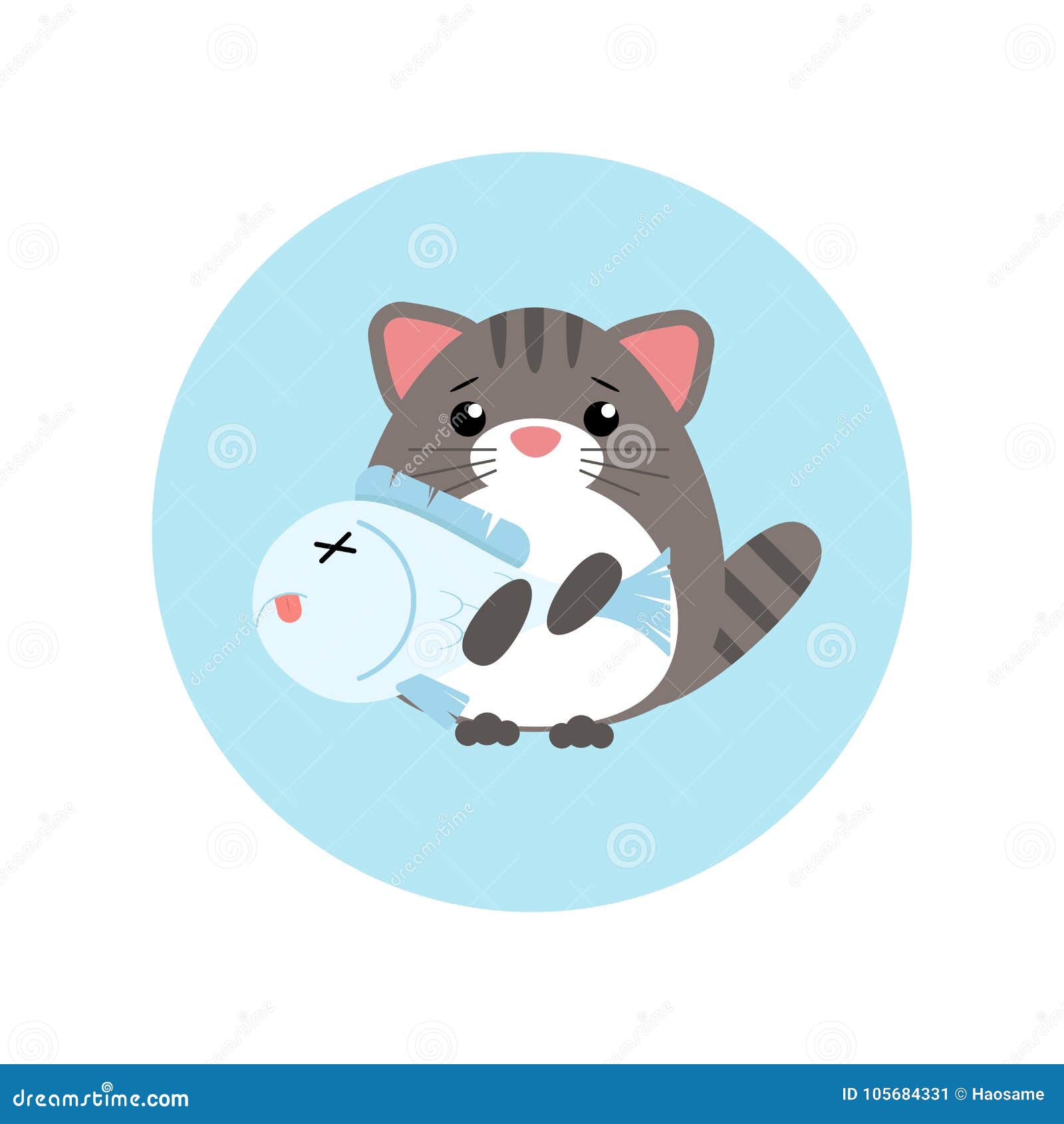 Vector Icon Cat with Fish on Blue Background. Stock Vector ...