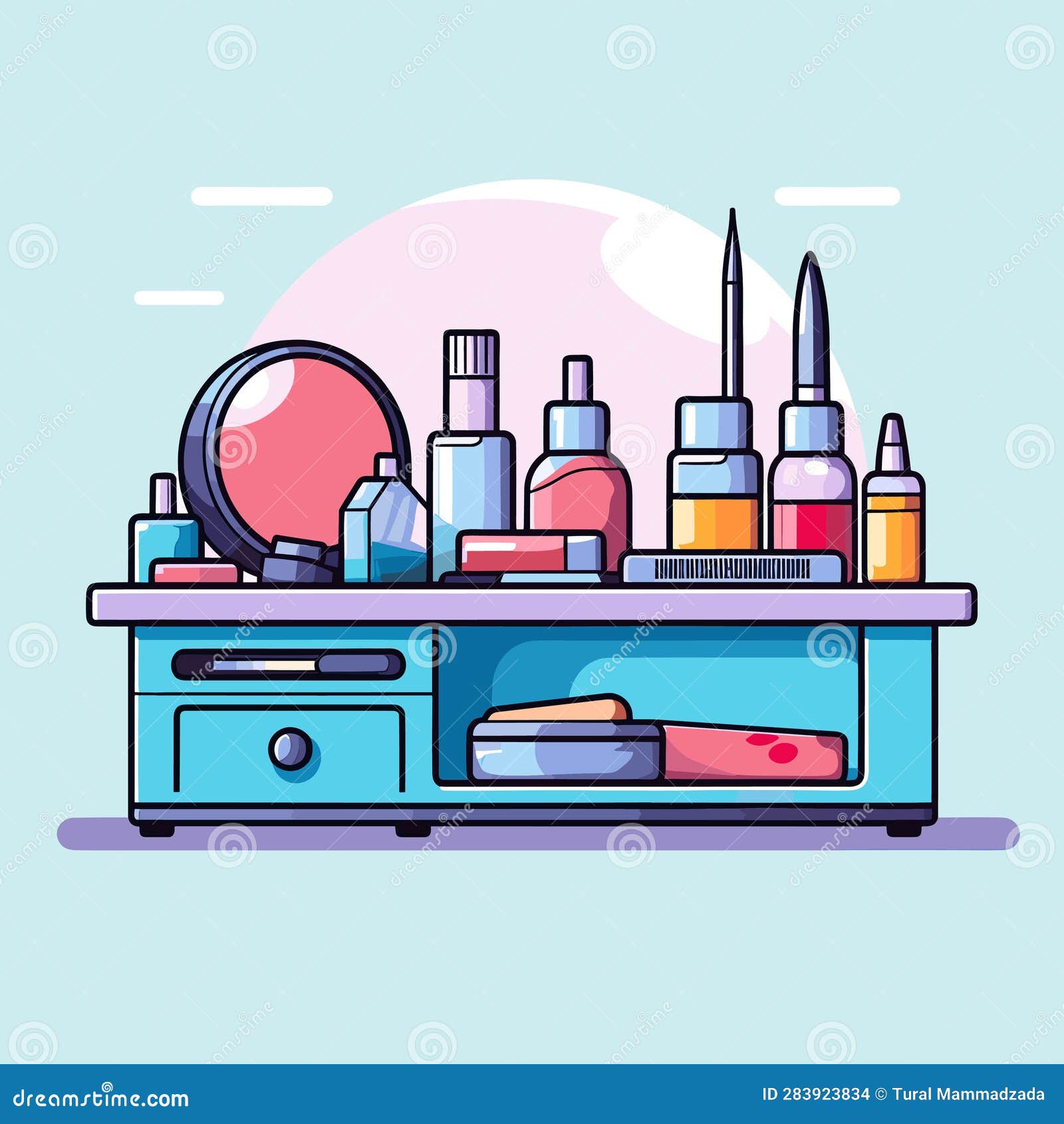 Vector Icon of a Cluttered Table with a Variety of Items Neatly ...