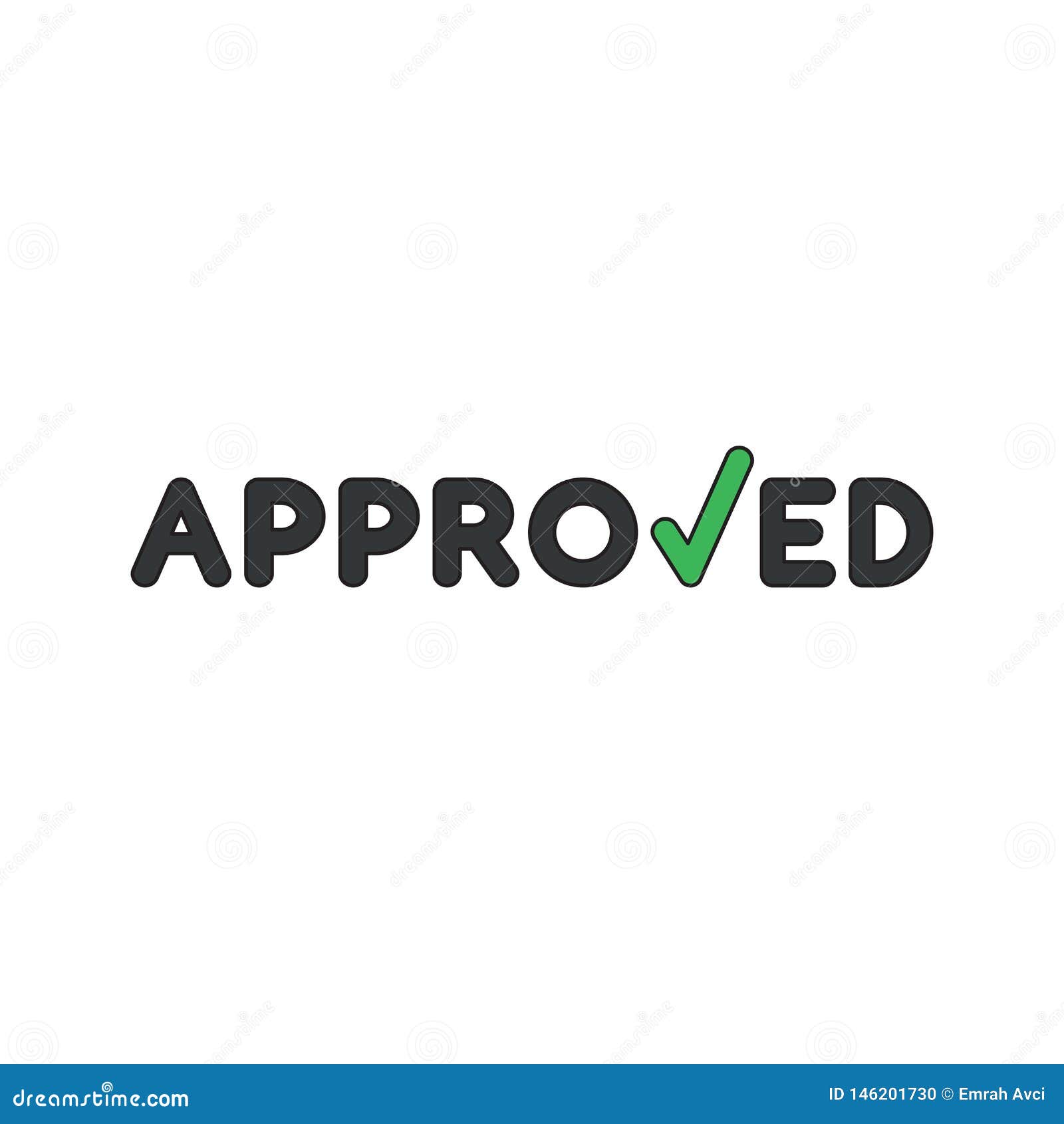 Vector Icon Concept of Approved Word with Check Mark. Black Outlines ...