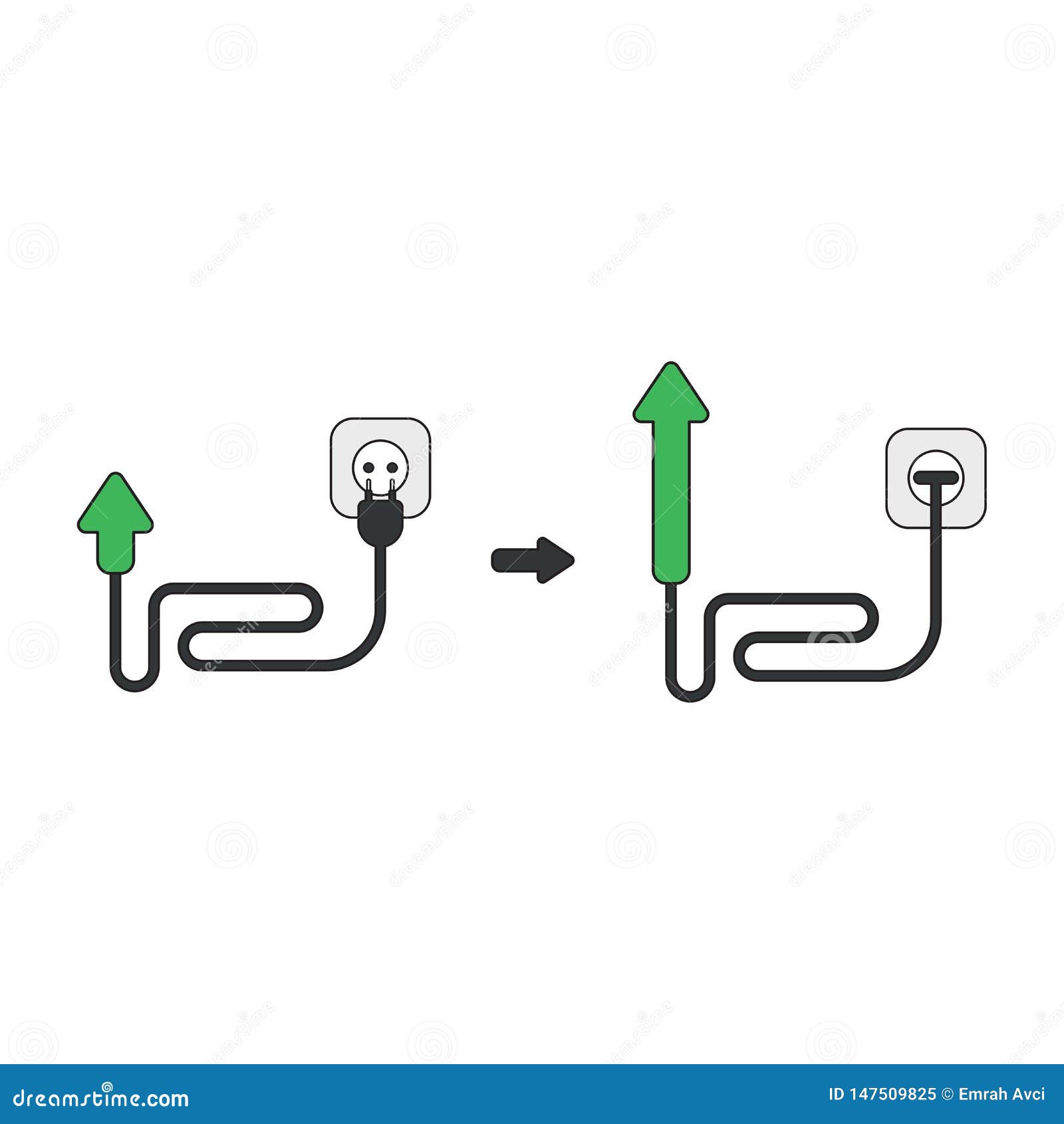 Vector Icon Concept of Arrow with Cable, Plug and Plugged into Outlet ...