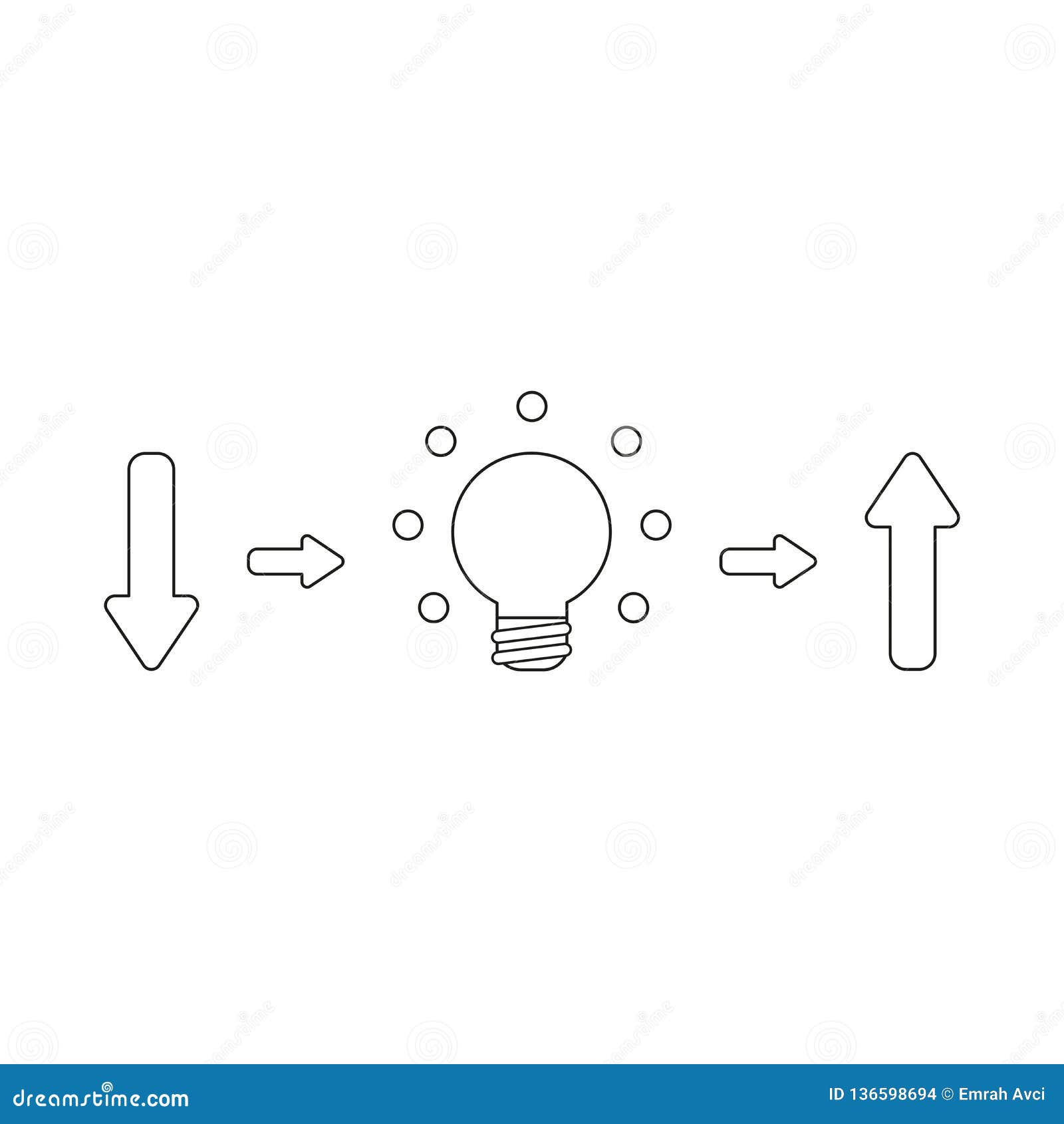 Vector Icon Concept of Arrow Down, Light Bulb Idea and Arrow Up. Black ...