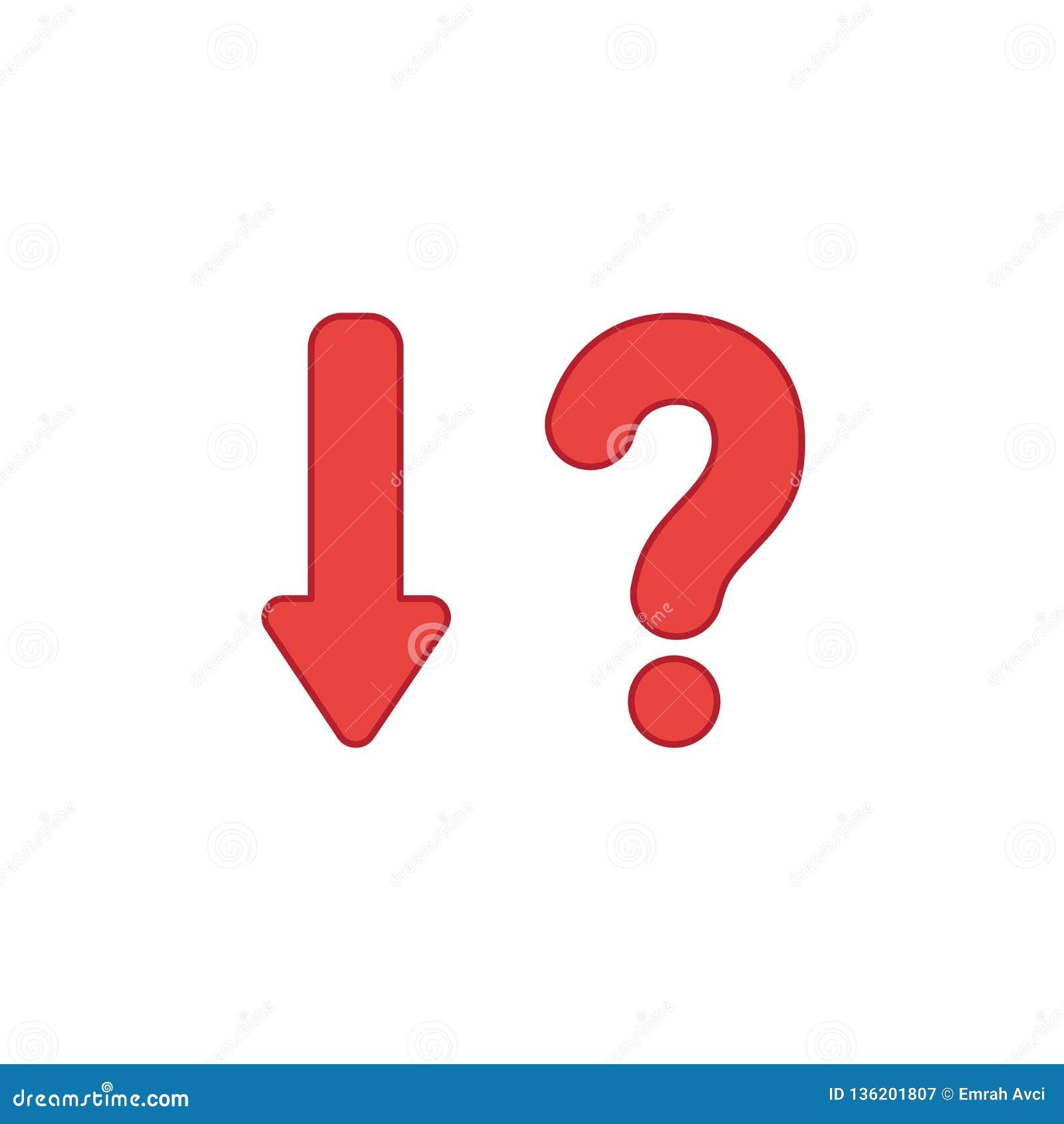 Vector Icon Concept of Arrow Down with Question Mark. Colored and Color ...