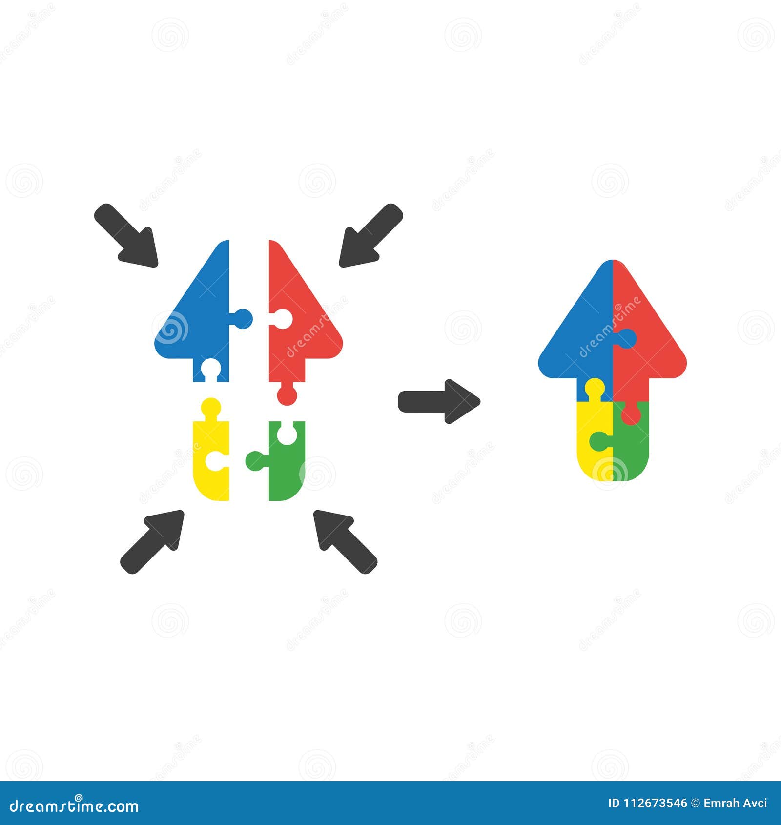 Vector Icon Concept of Arrow Shaped Puzzle Pieces Showing Up and Stock ...