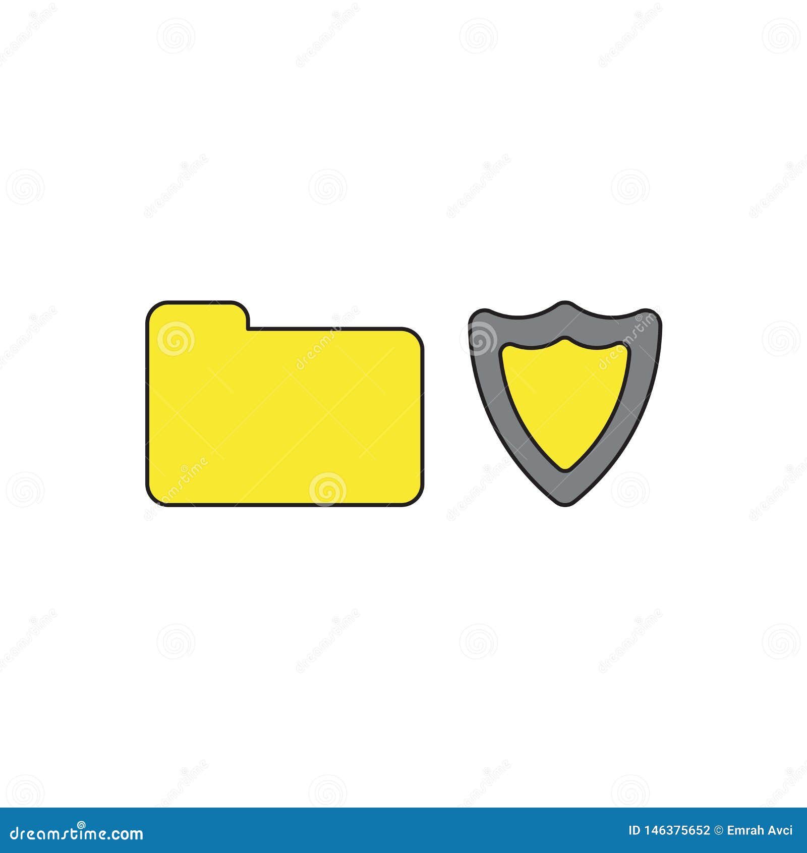 Vector Icon Concept of Closed Folder with Shield Guard. Black Outlines ...