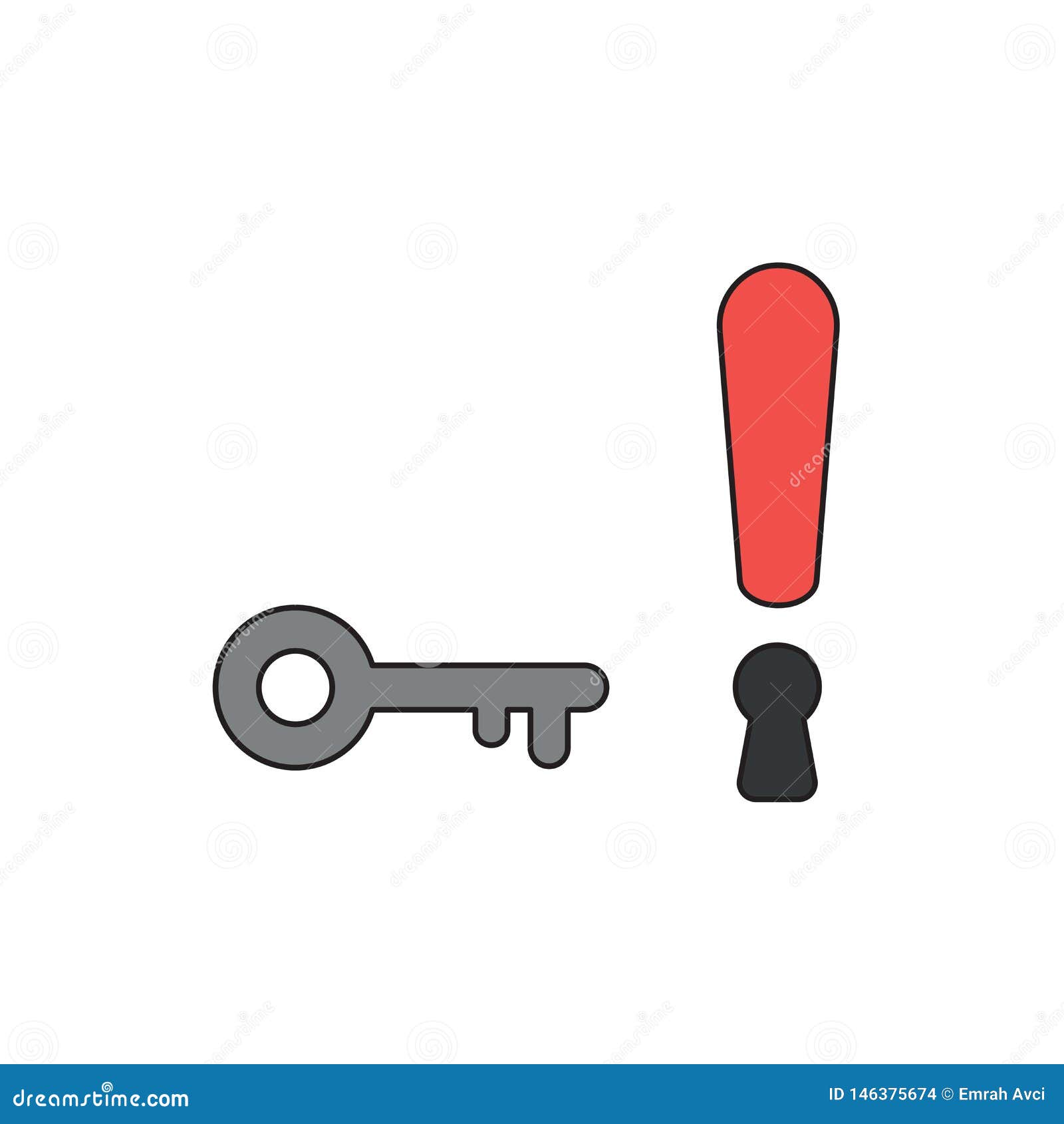 Vector Icon Concept of Exclamation Mark with Keyhole and Key. Black ...