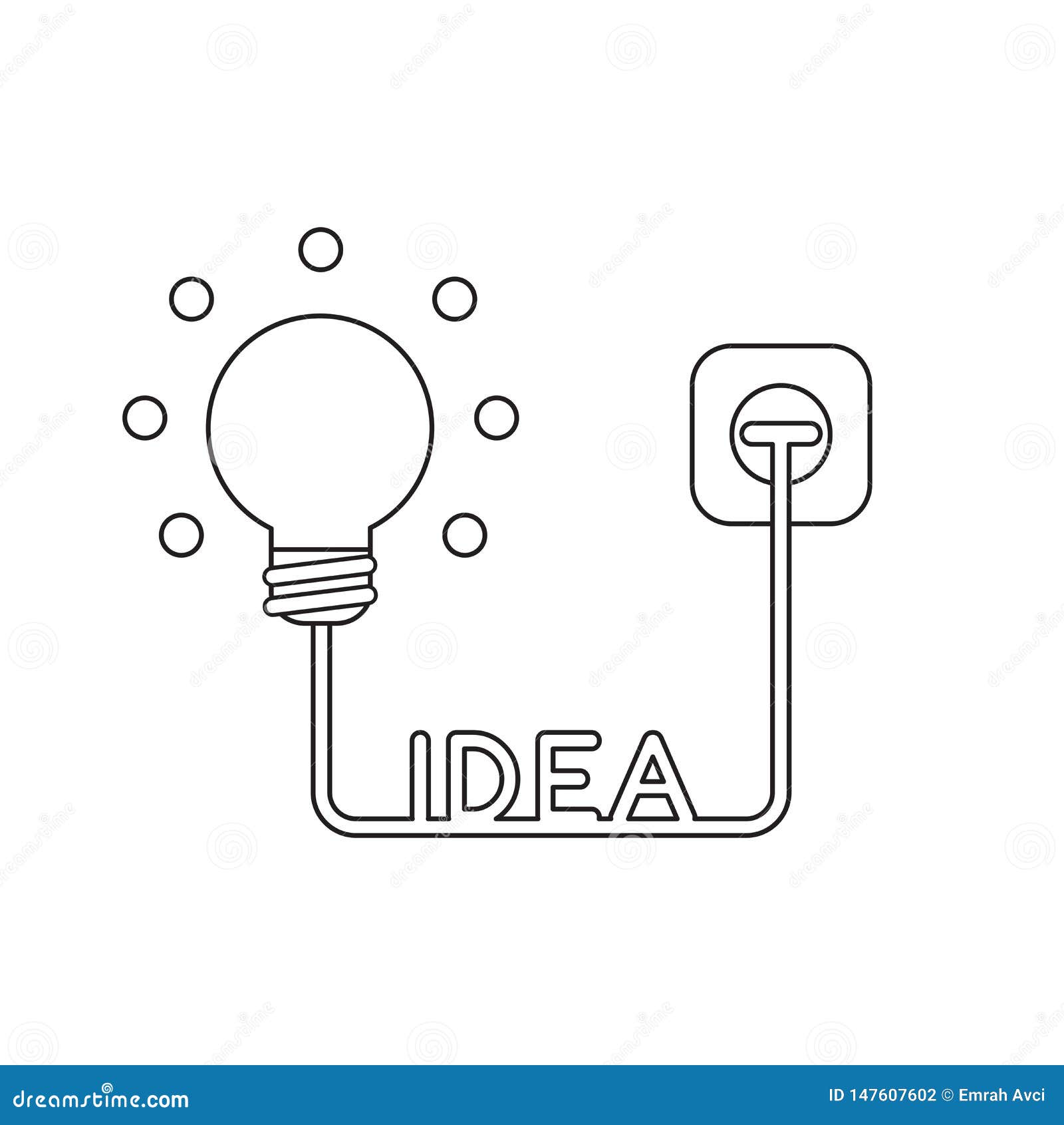 Vector Icon Concept of Glowing Light Bulb with Idea Cable Abd Plug ...