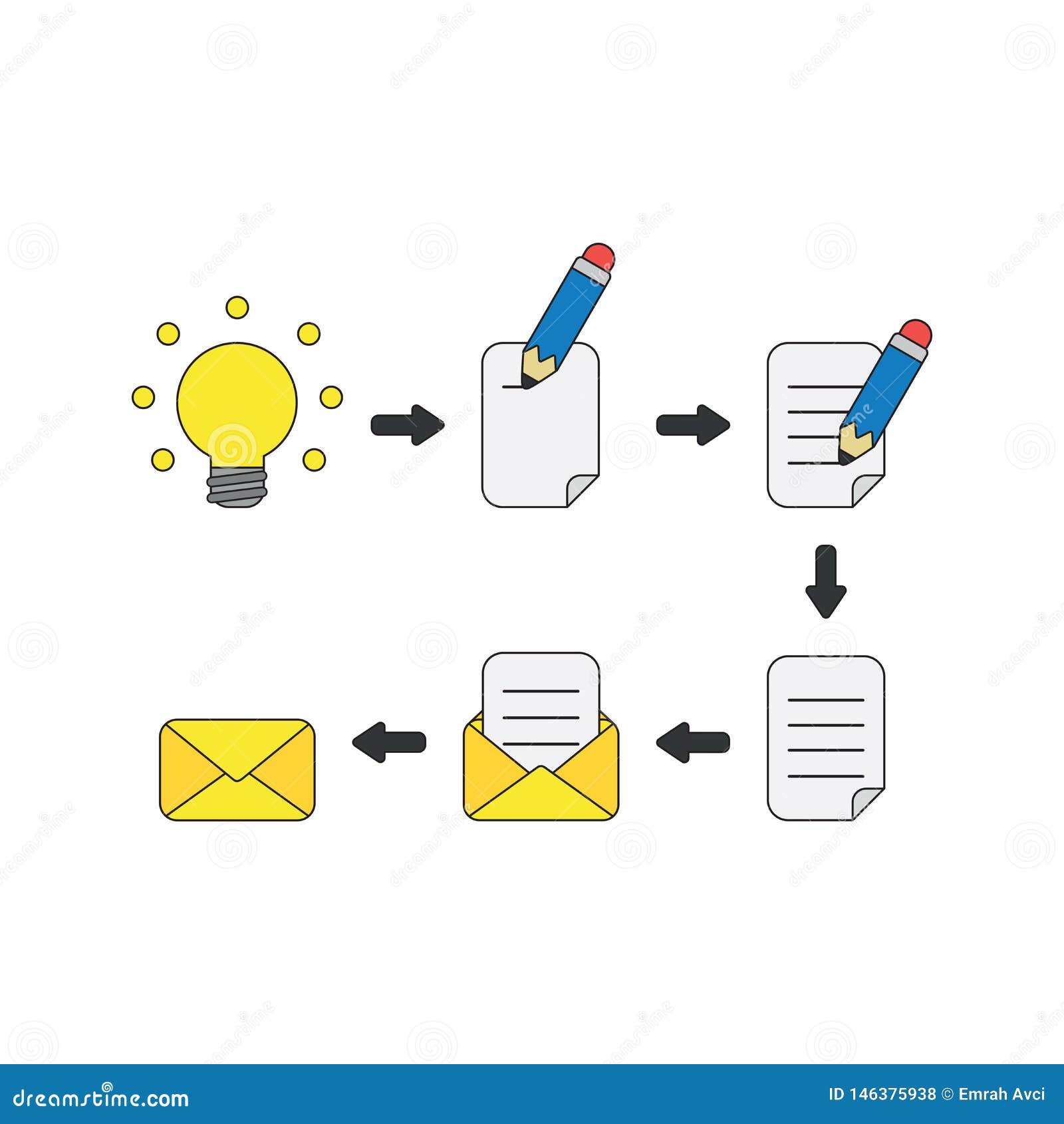 Vector Icon Concept of Glowing Light Bulb Idea, Writing on Paper with ...