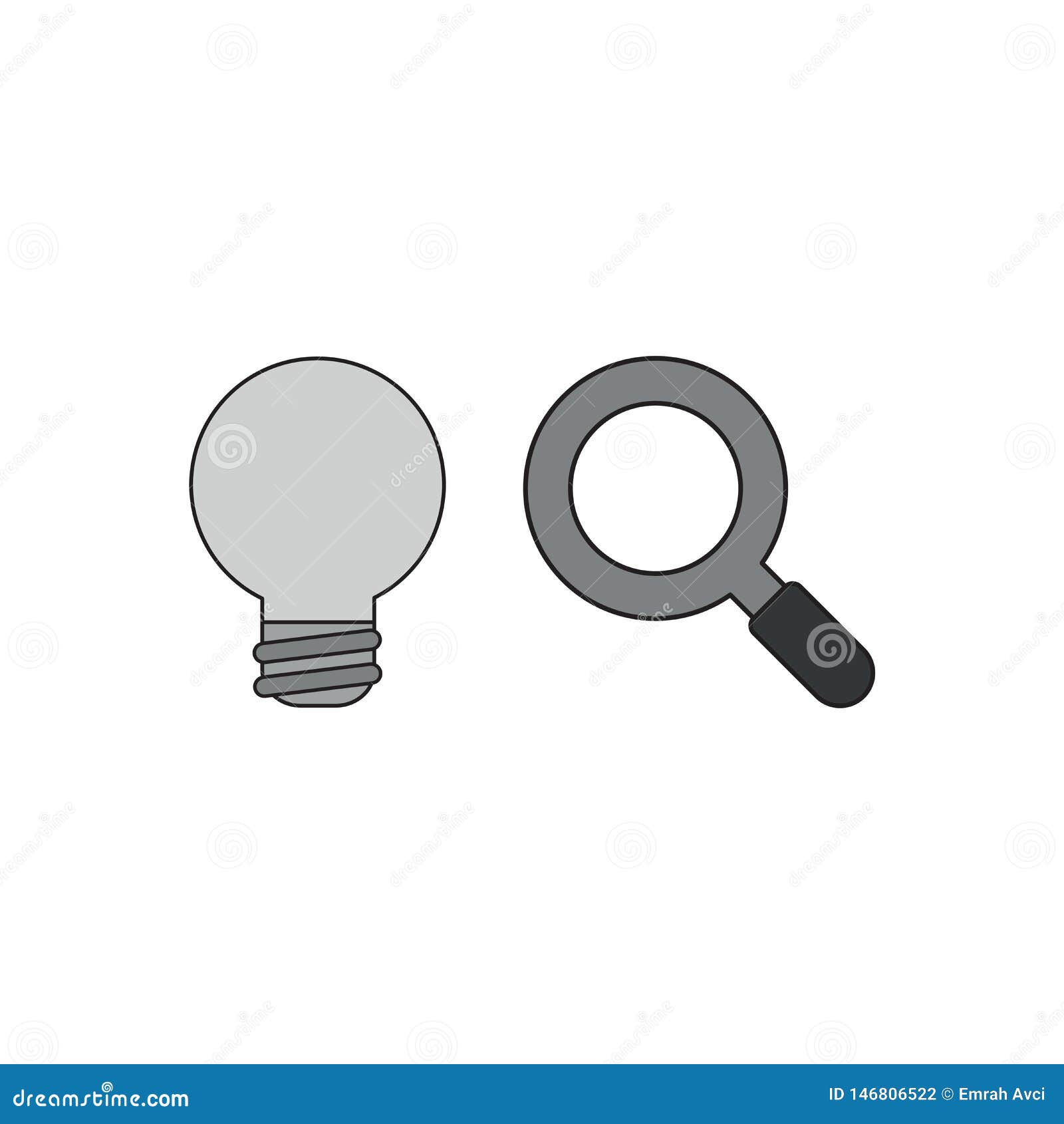 Vector Icon Concept of Bad Idea Light Bulb with Magnifying Glass Stock ...