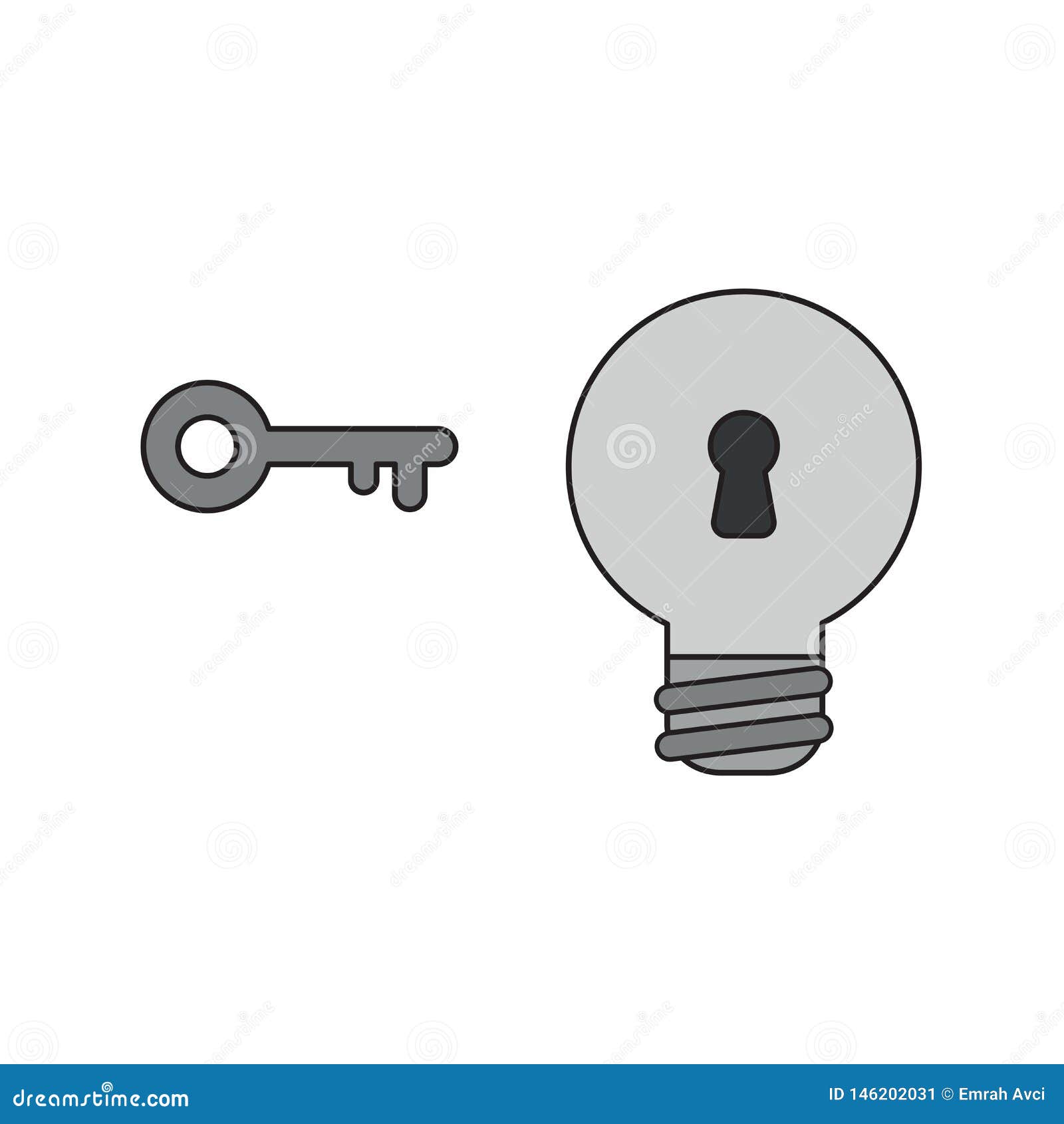 Vector Icon Concept of Light Bulb with Keyhole and Key. Black Outlines ...