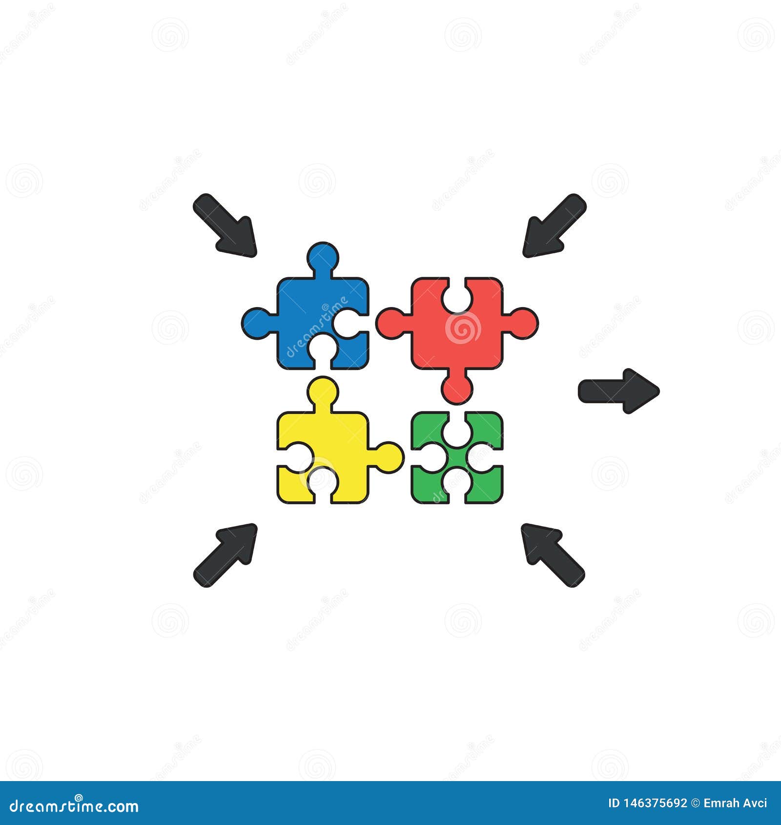 Vector Icon Concept of Jigsaw Puzzle Pieces Connecting. Black Outlines ...