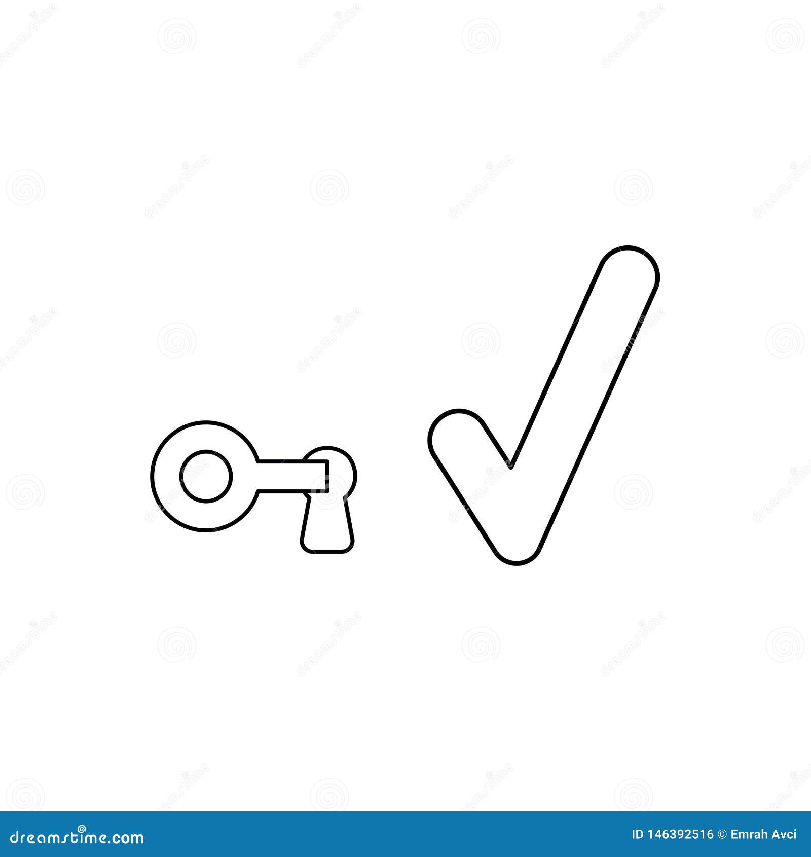 Vector Icon Concept of Key in Keyhole with Check Mark. Black Outline ...