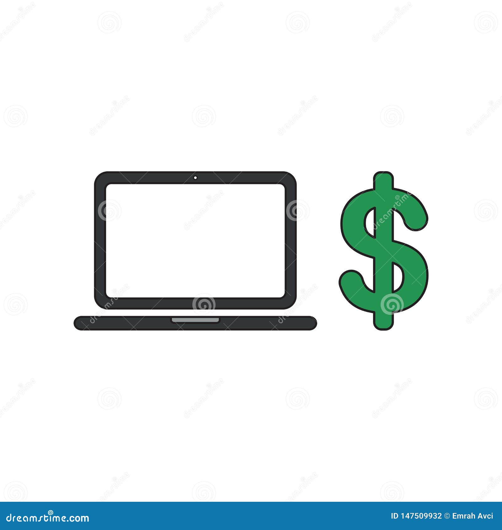 Vector Icon Concept of Laptop Computer with Dollar. Black Outlines and ...
