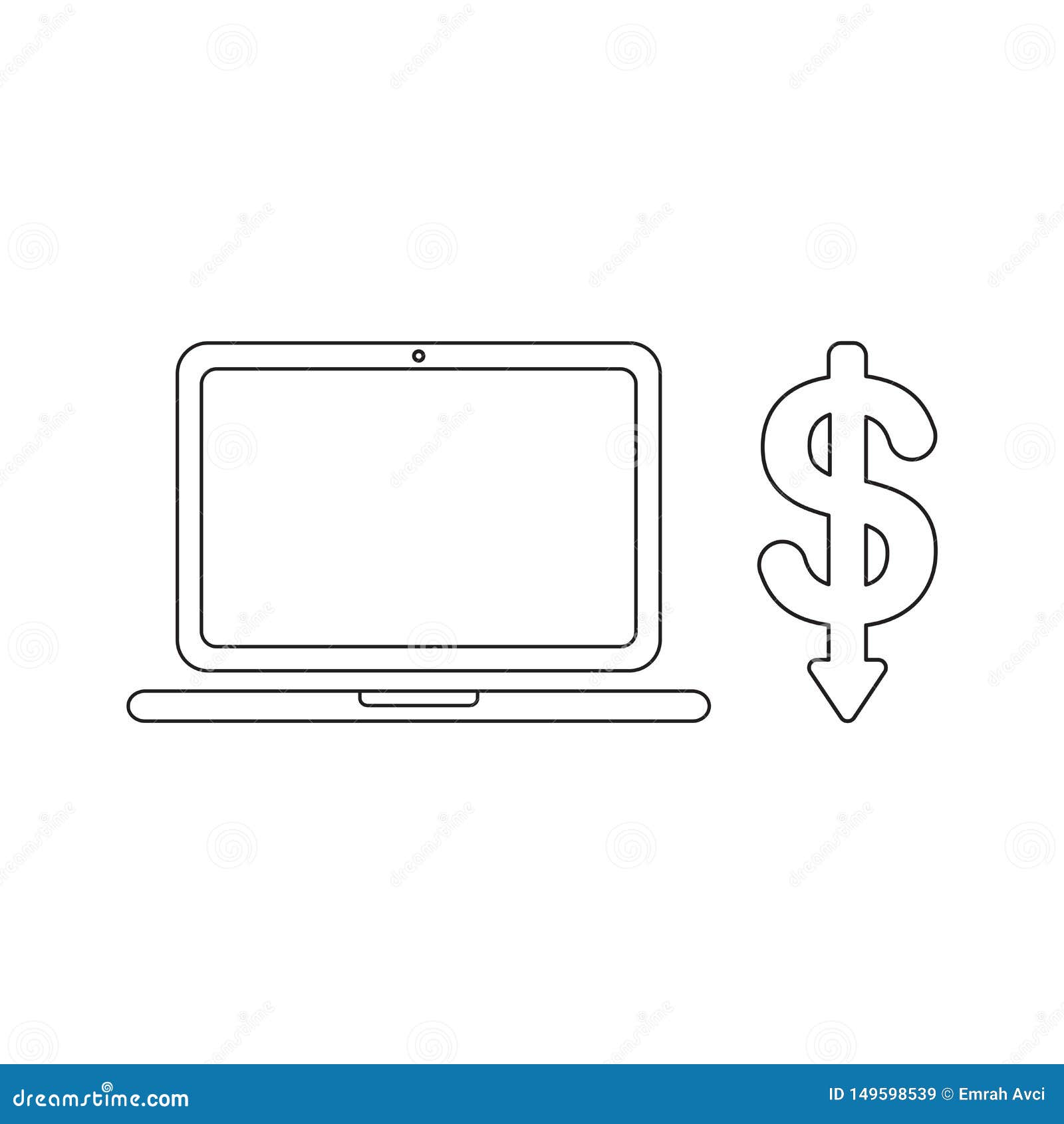 Vector Icon Concept of Laptop Computer with Dollar Symbol Arrow Down ...