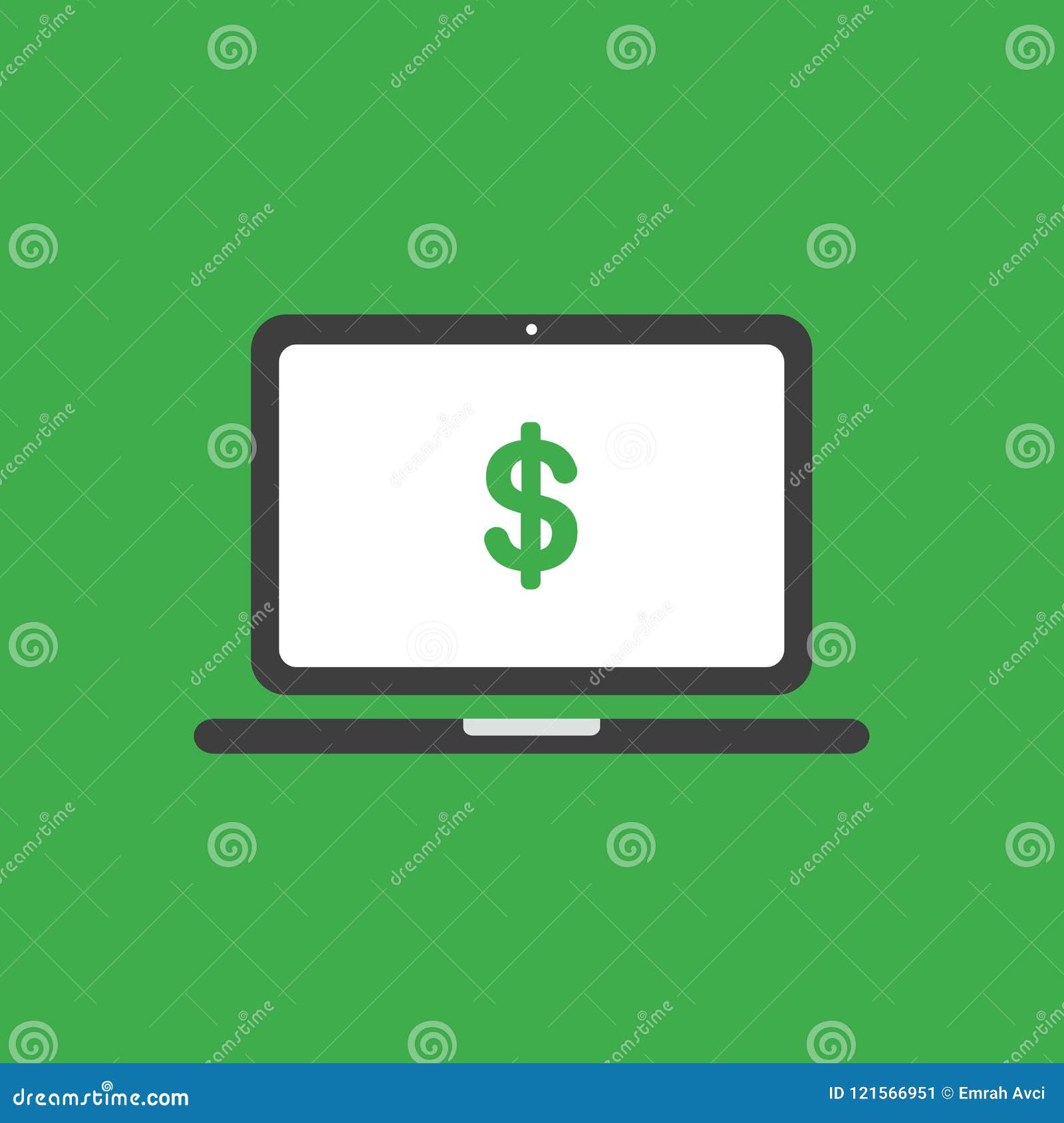 Vector Icon Concept of Laptop Computer with Dollar Symbol on Green ...