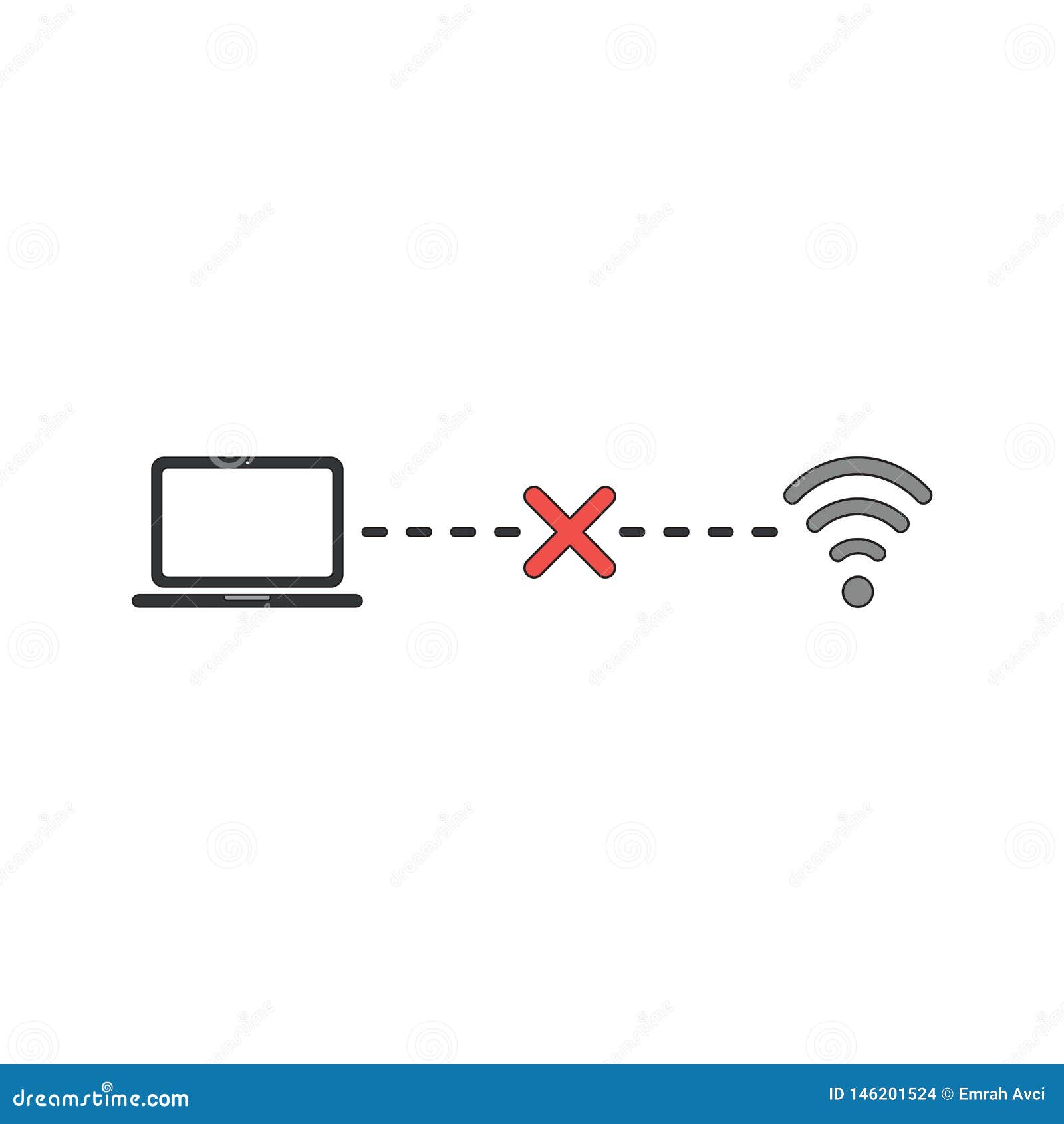 Vector Icon Concept of Laptop Connection Failure with X Mark To Wifi ...