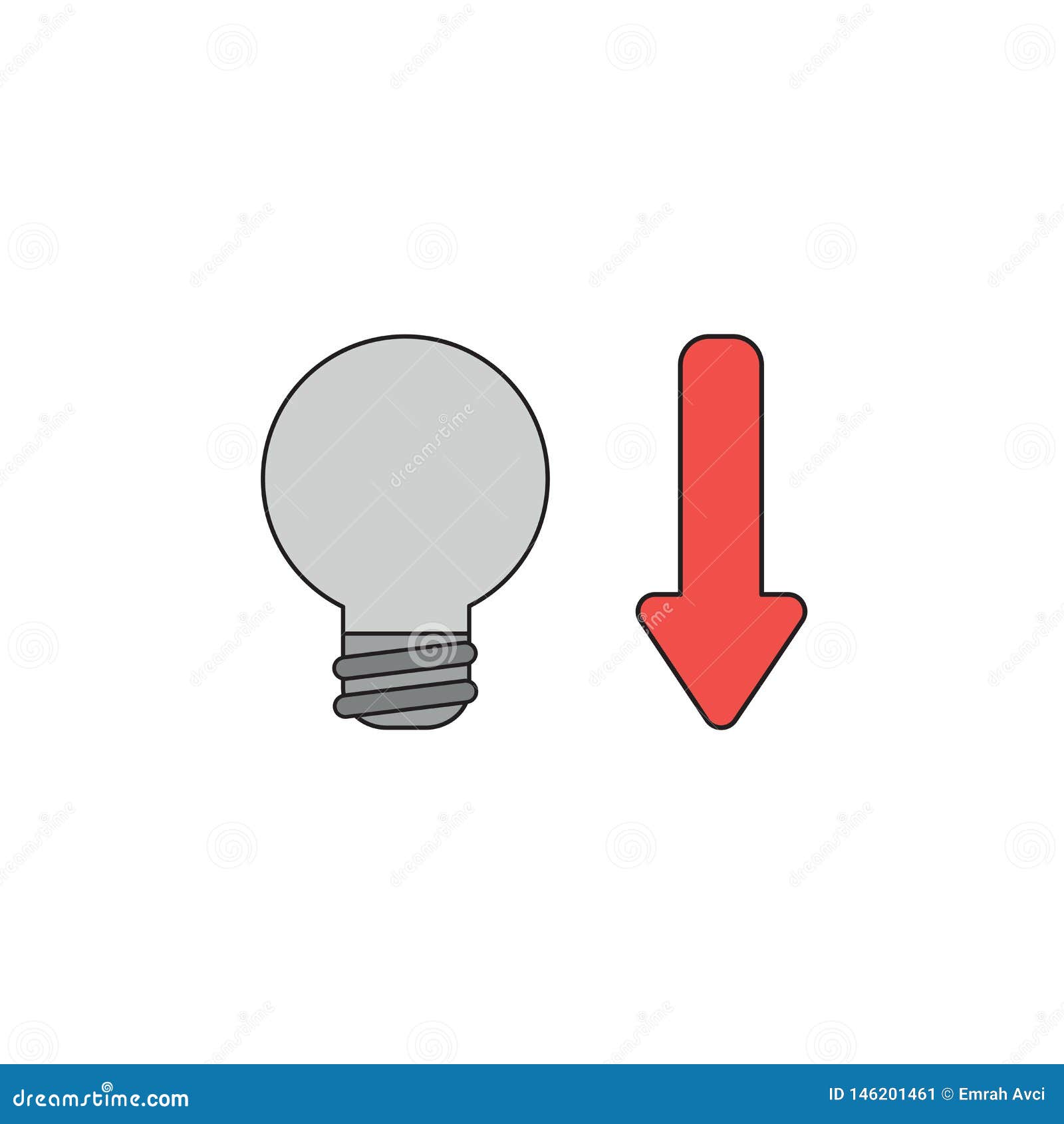 Vector Icon Concept of Light Bulb with Arrow Moving Down. Black ...