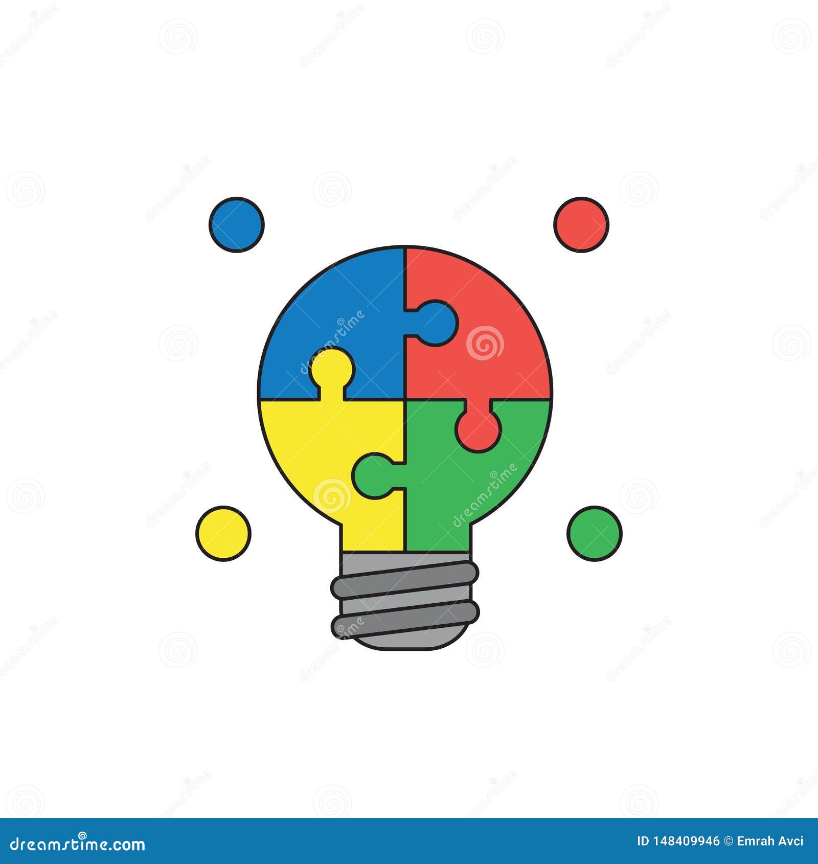 Vector Icon Concept of Light Bulb Puzzle Pieces Connected and Glowing ...