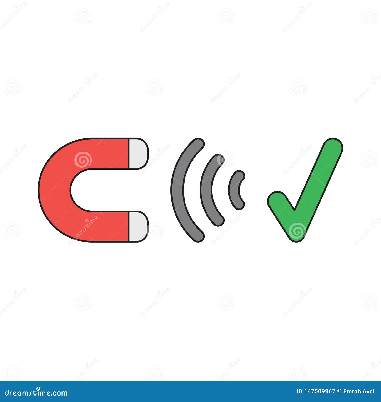Vector Icon Concept of Magnet Attracting Check Mark. Black Outlines and ...