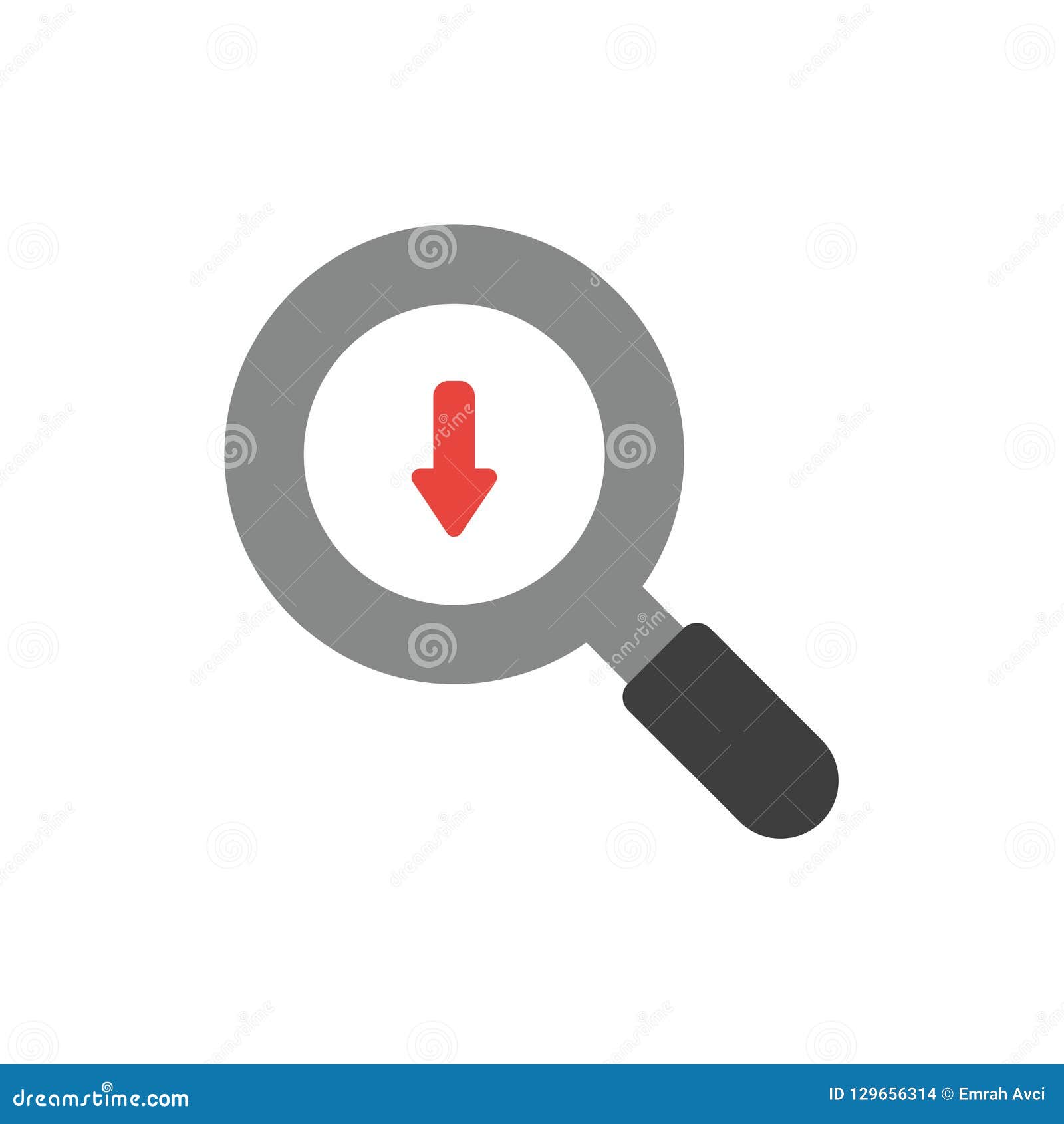 Vector Icon Concept of Magnifying Glass with Arrow Moving Down Stock ...