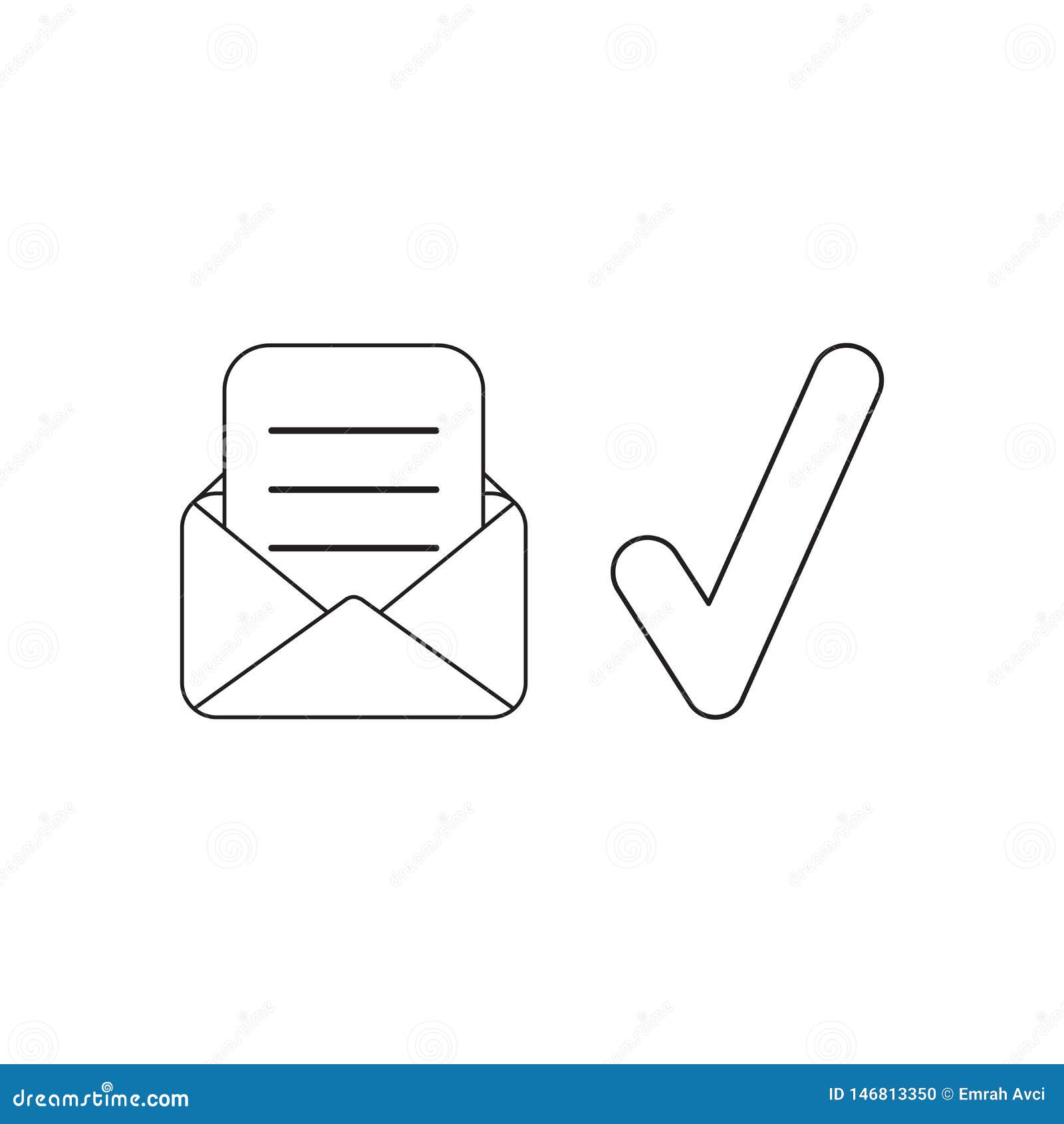Vector Icon Concept of Open Envelope with Written Paper and Check Mark ...