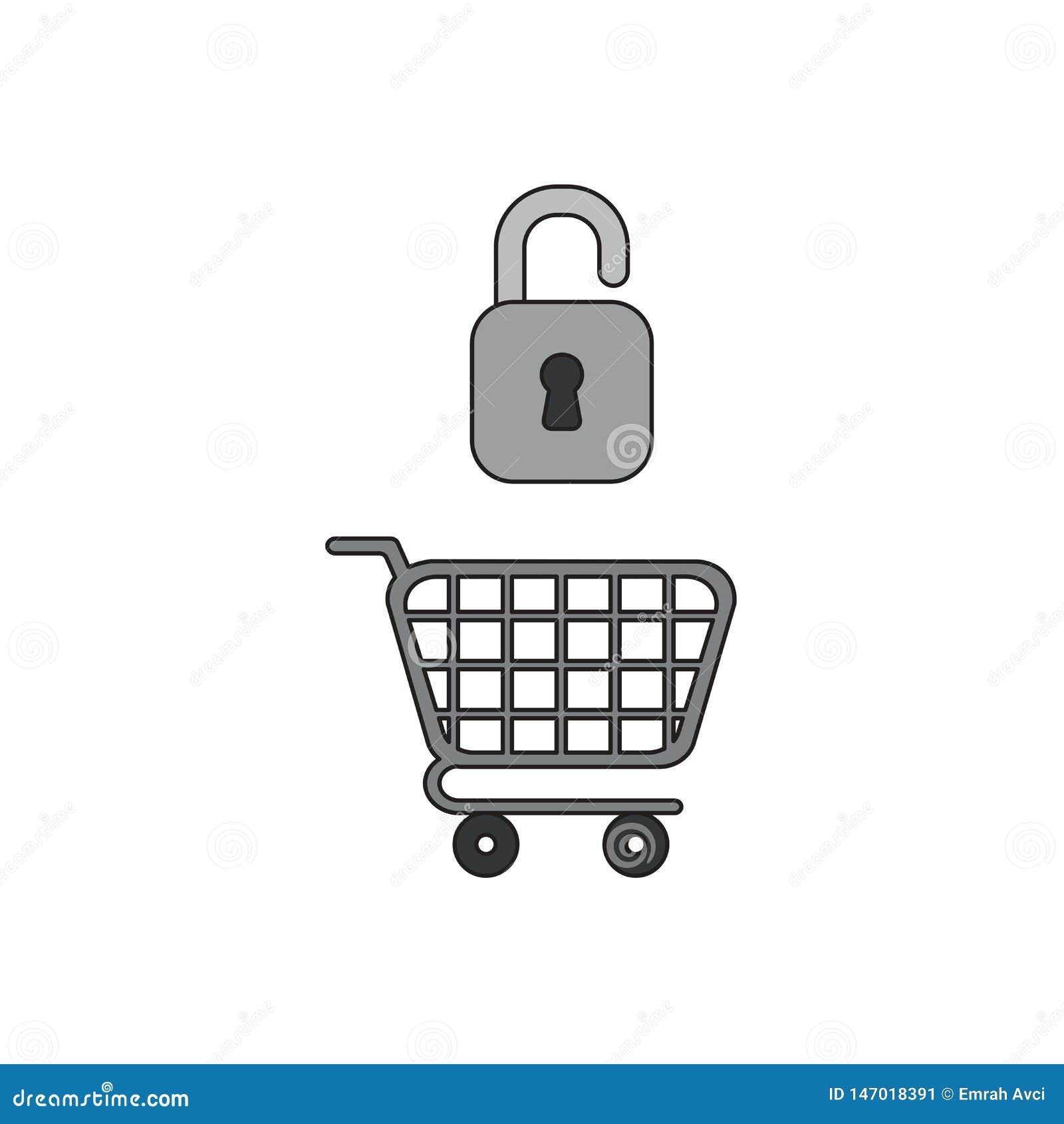 Vector Icon Concept of Opened Padlock Over Shopping Cart Stock Vector ...