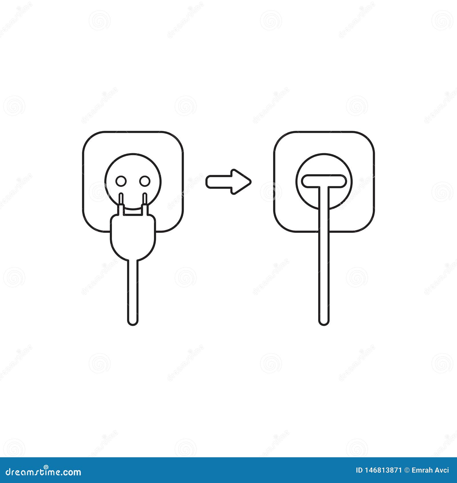 Vector Icon Concept of Plug and Outlet, Plugged into Outlet. Black ...