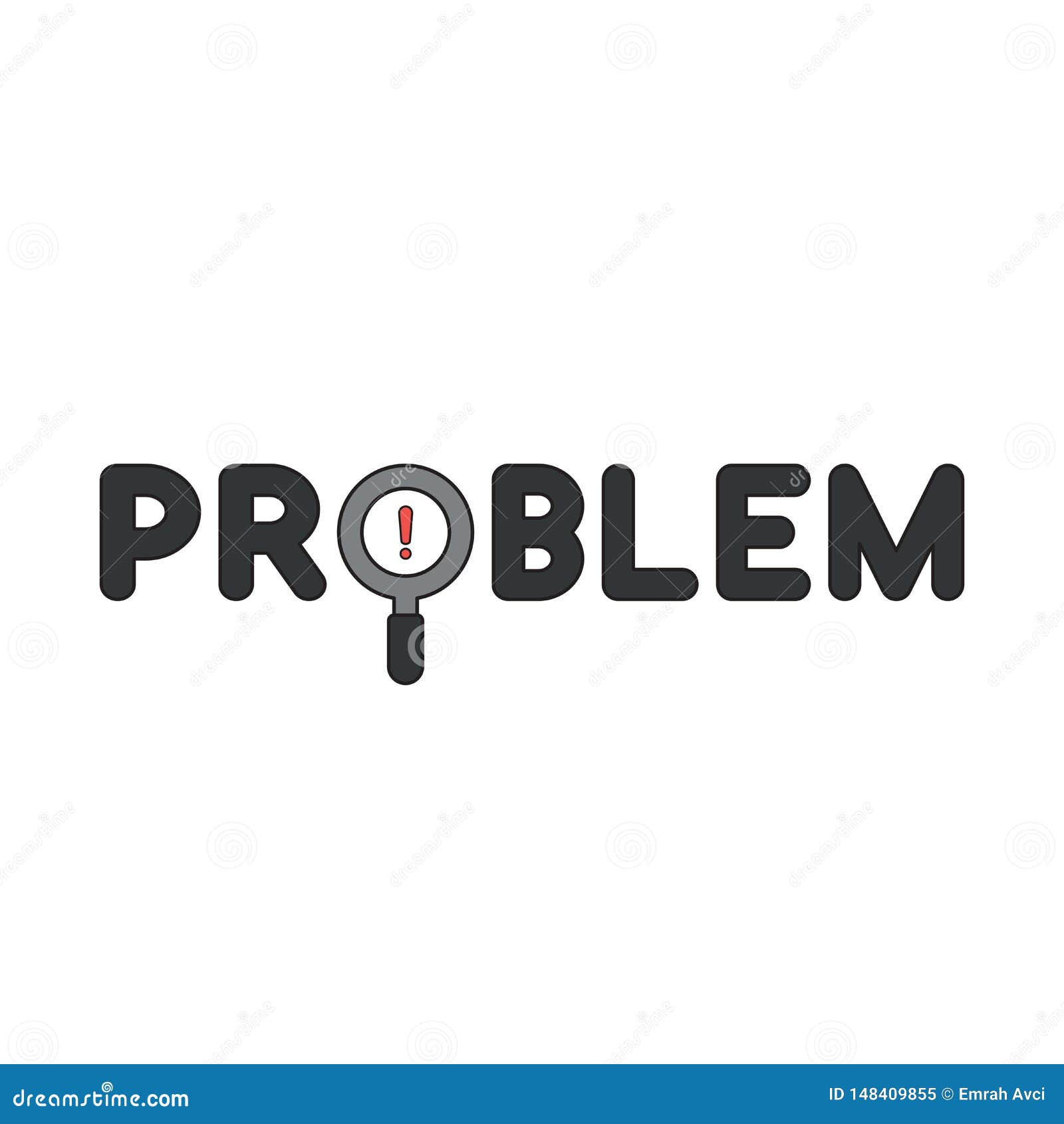 Vector Icon Concept of Problem Word with Magnifier and Exclamation Mark ...