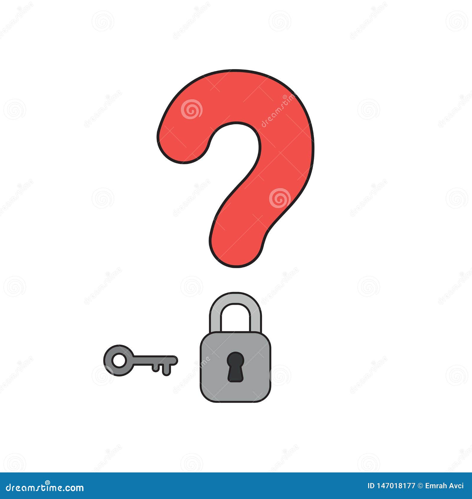 Vector Icon Concept of Question Mark with Closed Padlock and Key Stock ...