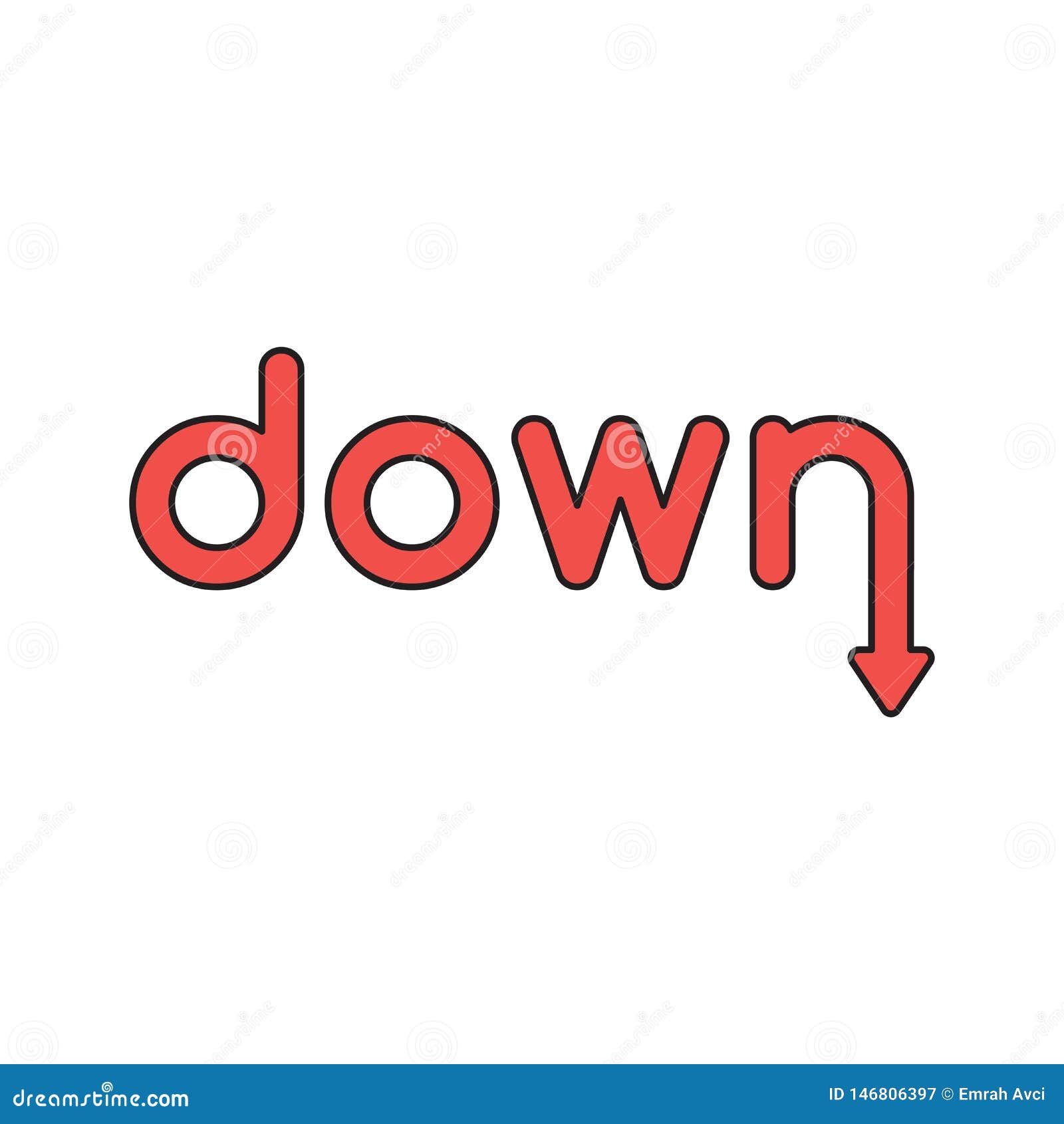 Vector Icon Concept of Down Word with Arrow Moving Down Stock Vector ...