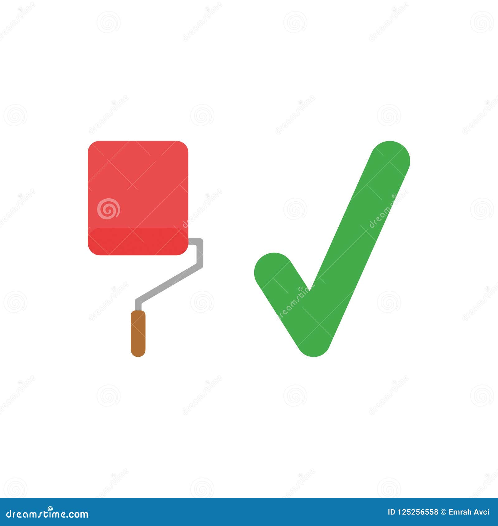 Vector Icon Concept of Red Paint Roller Brush with Check Mark Stock ...