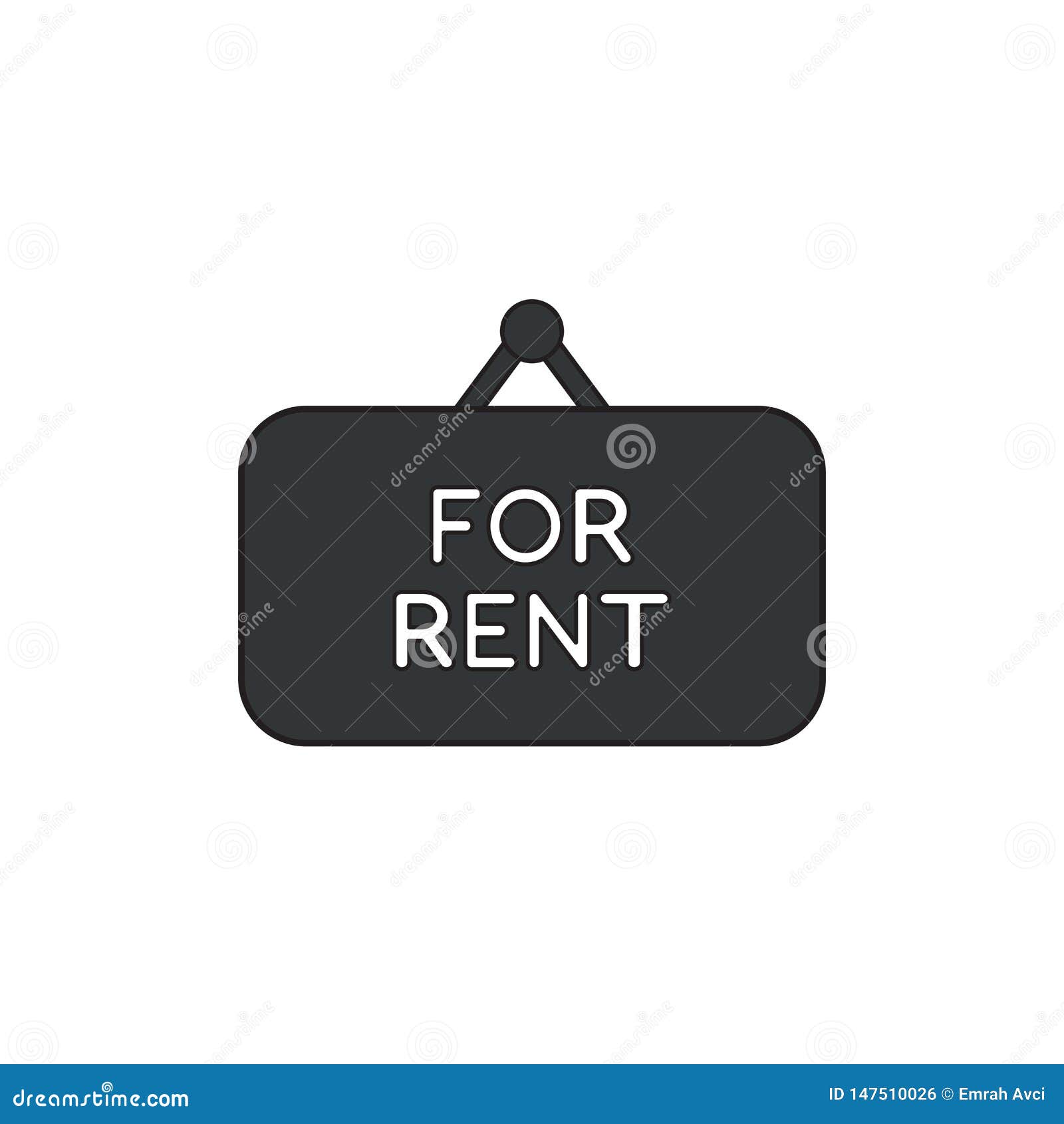 Vector Icon Concept of for Rent Written on Hanging Sign. Black Outlines ...